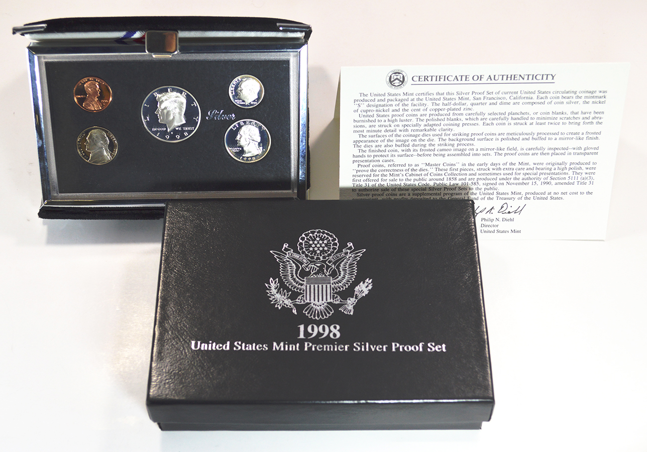 1998 U.S. Premier Silver Proof Set In Mint Packaging With COA ...