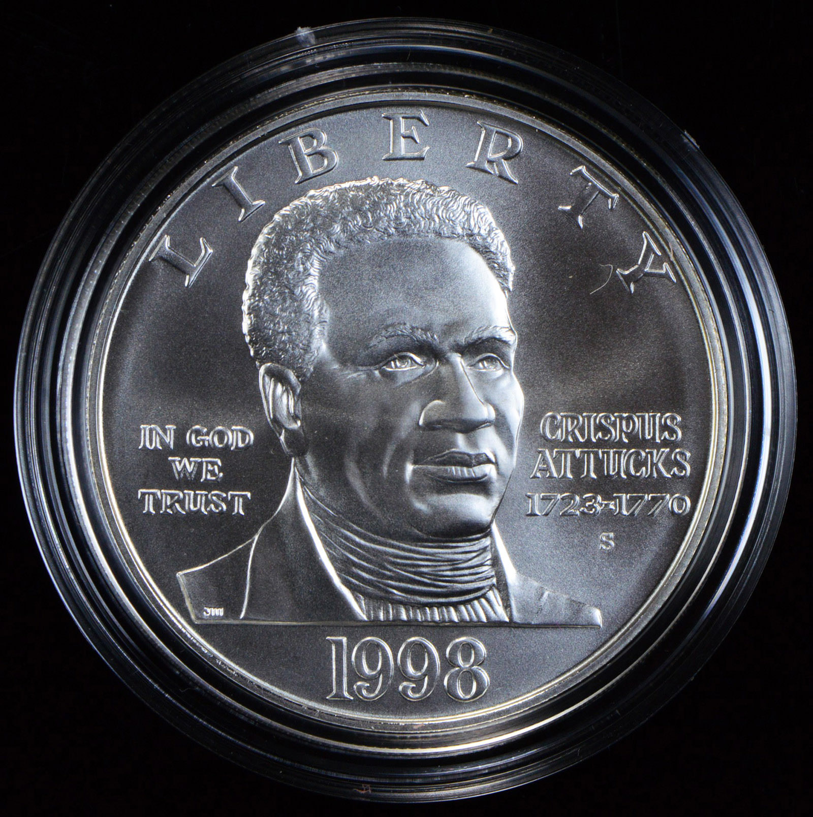 1998-S $1 Crispus Attucks Uncirculated US Commemorative Silver Dollar ...