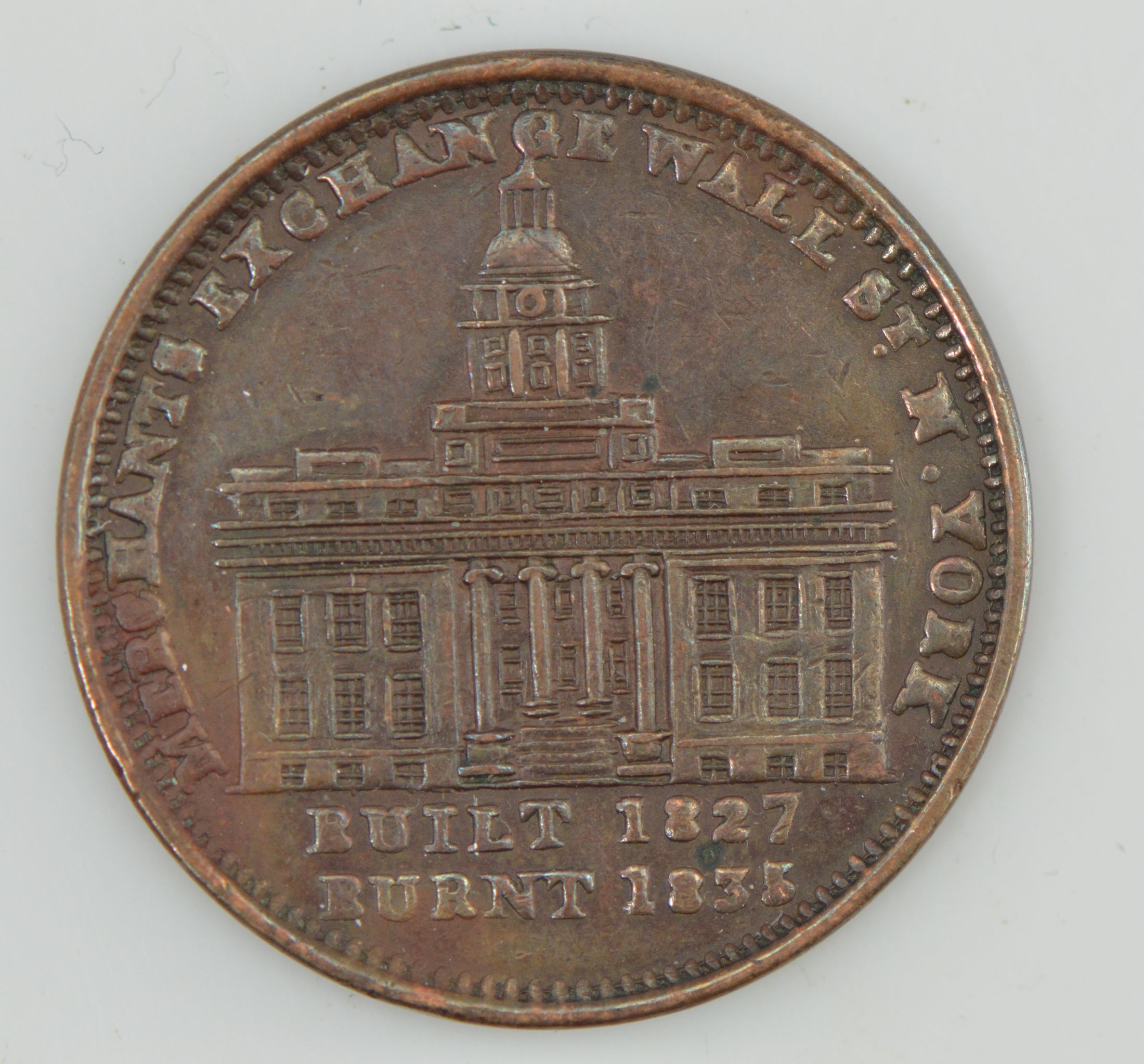 19th Century Token Merchants Exchange of Wall St New York/"Not One Cent ...