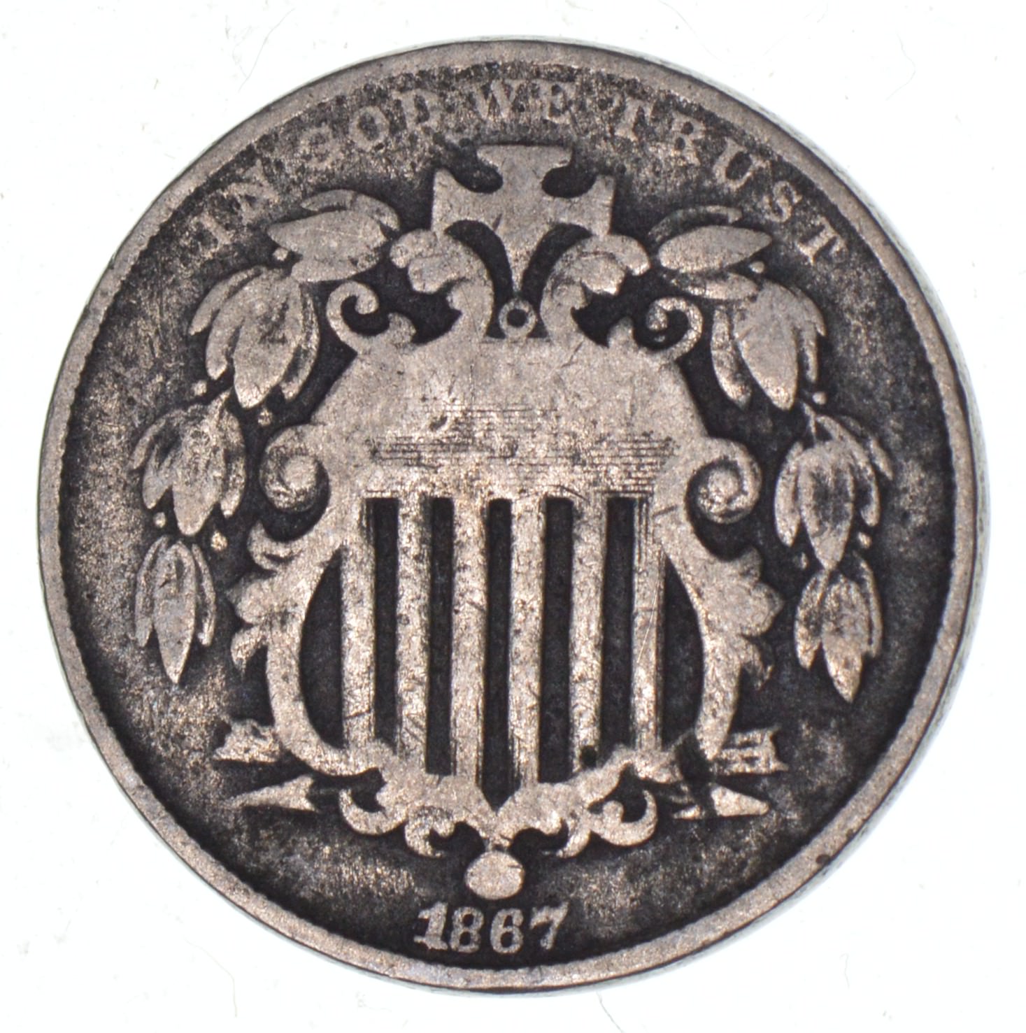 1st US Nickel - 1867 No Rays - Shield Nickel - US Type Coin - Over 100 ...