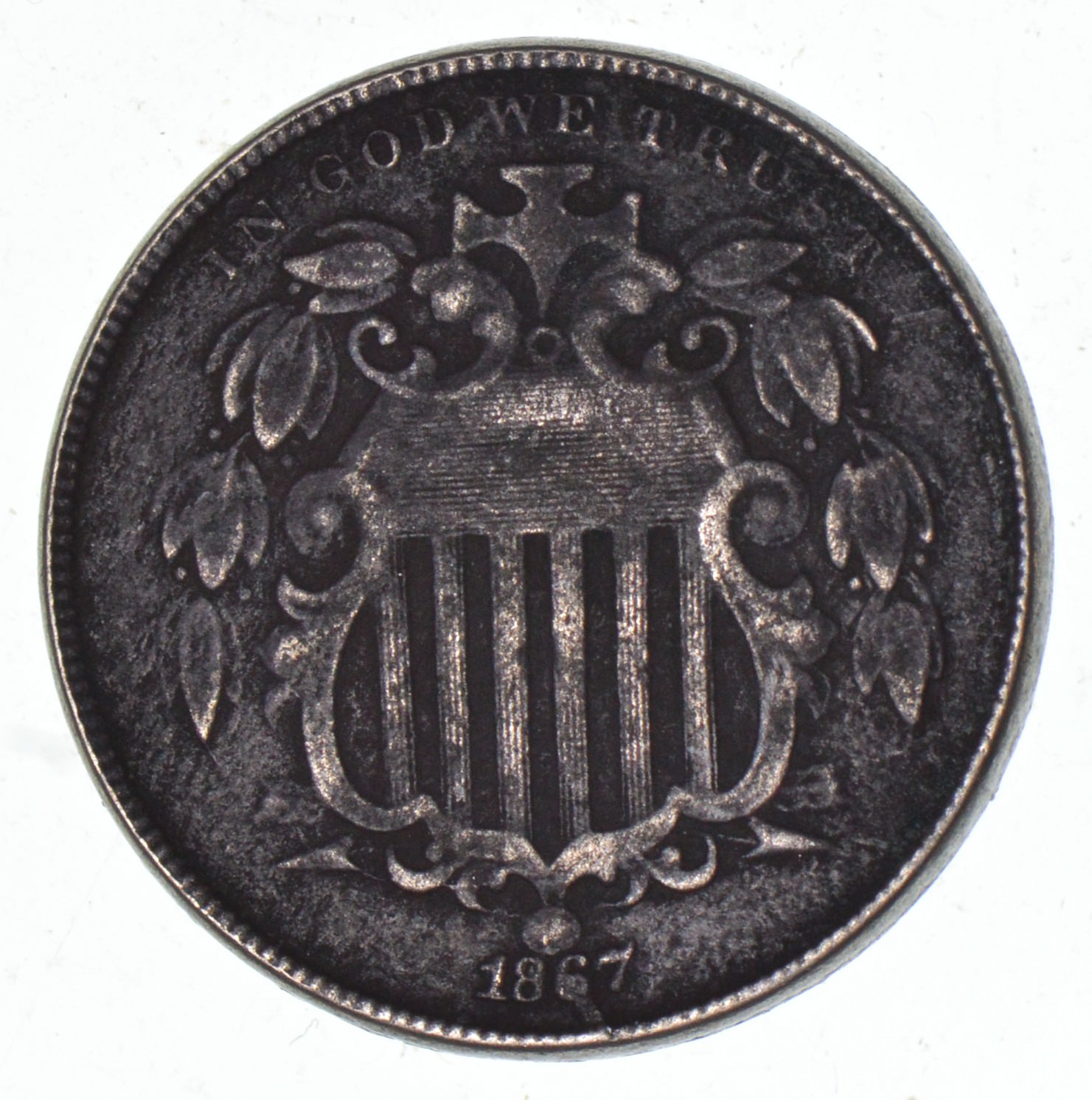 1st US Nickel - 1867 No Rays - Shield Nickel - US Type Coin - Over 100 ...