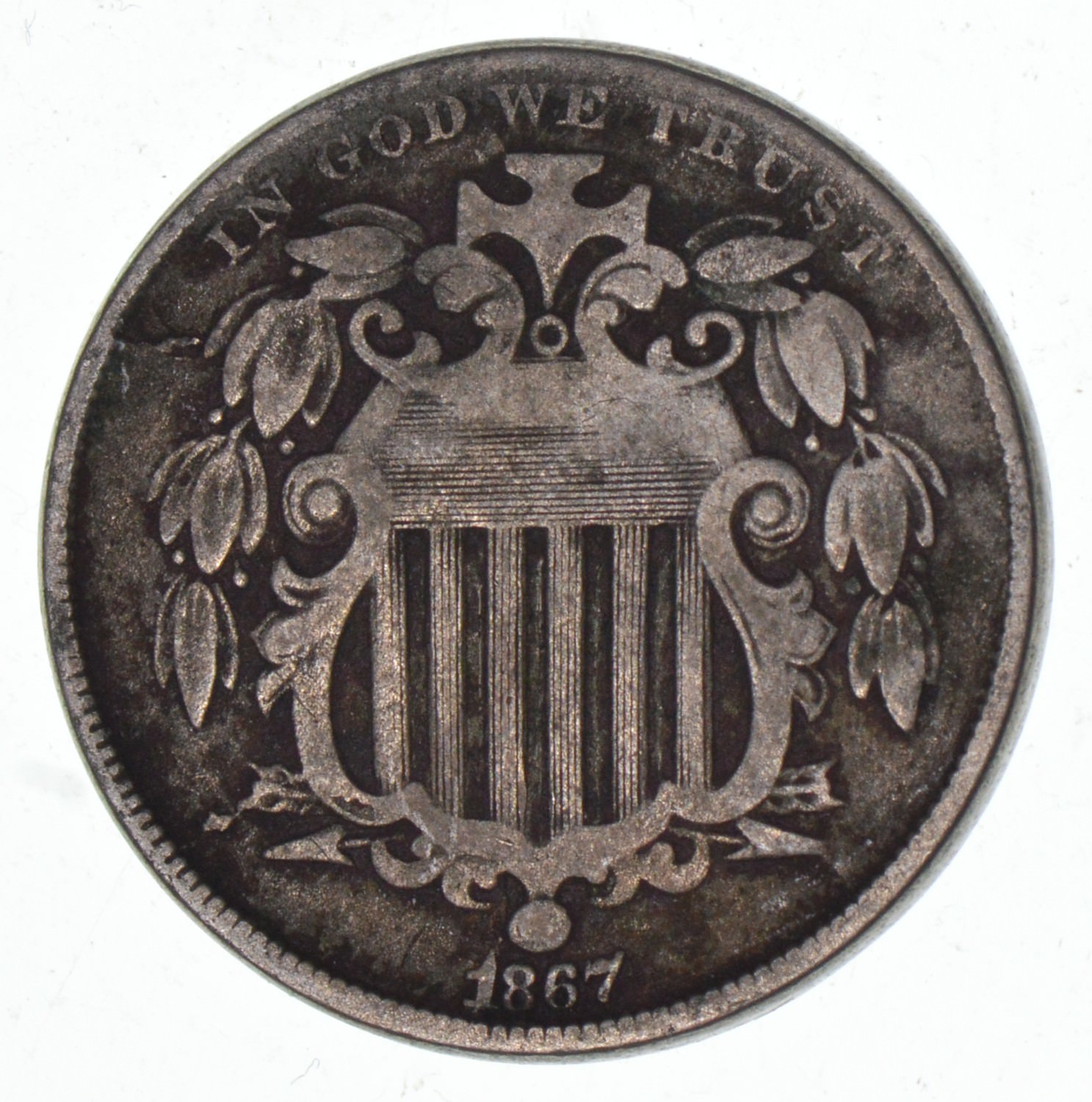 1st US Nickel - 1867 No Rays - Shield Nickel - US Type Coin - Over 100 ...