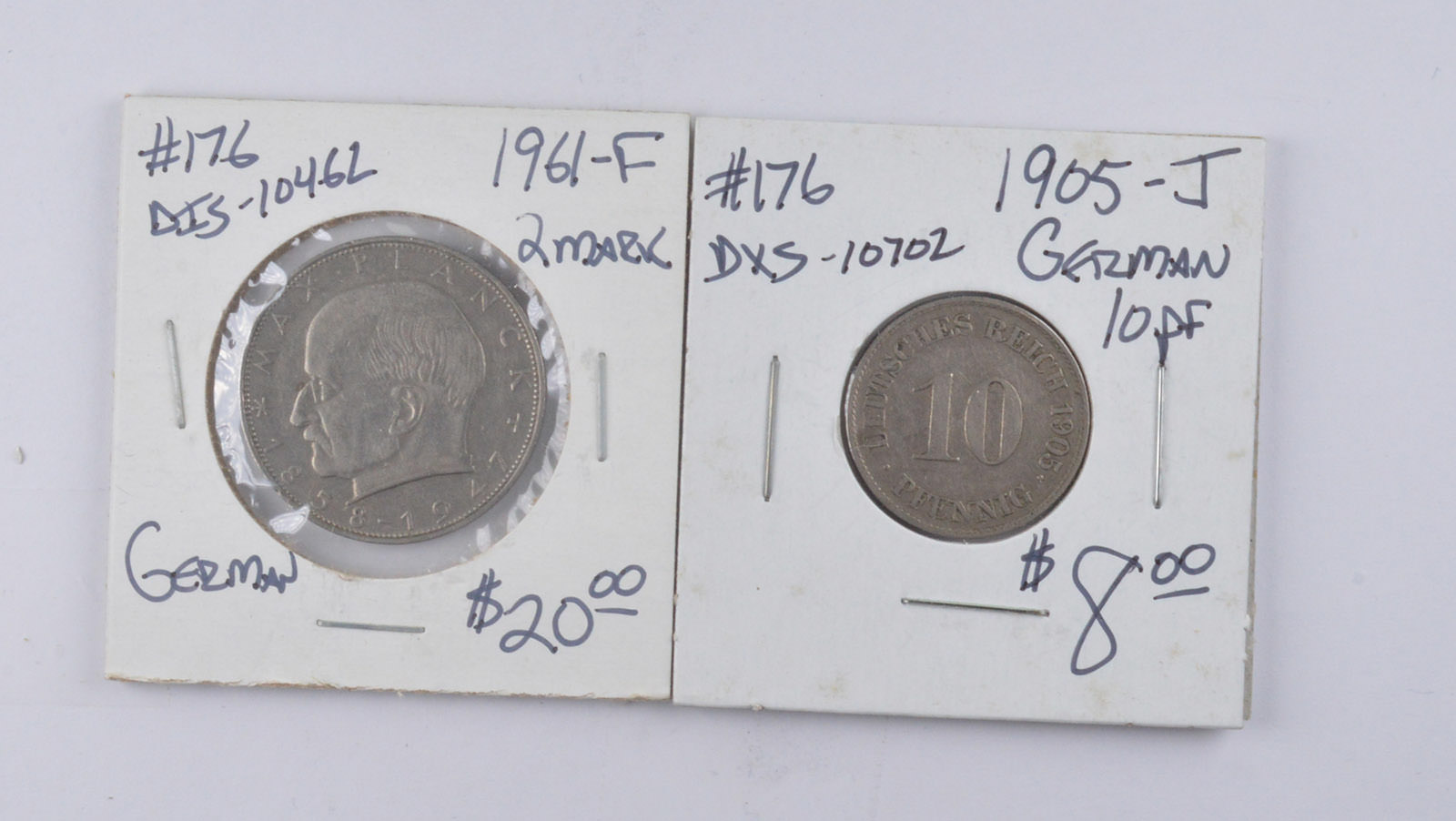 2 Better World Coins 1961- Germany 2 Mark 1905 Germany 10 Pfennig ...