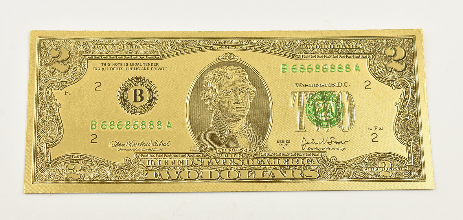 $2 Federal Reserve Note - 22K Gold Bank Note - Rare | Property Room