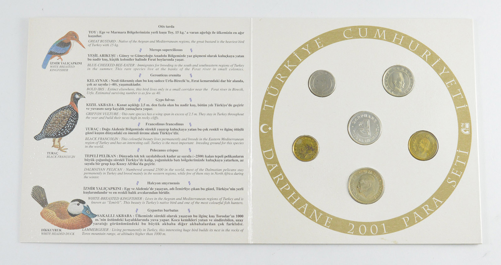 2001 Turkish State Mint Uncirculated 6 Coin Set - In Collectable Bird ...