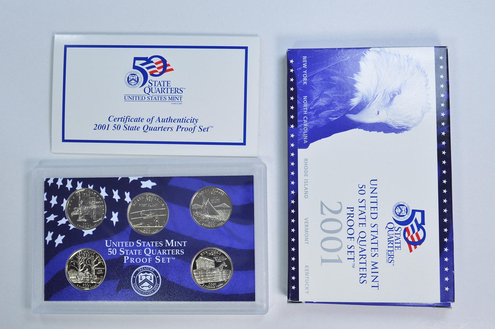 2001-S 5 Coin State Quarter Proof Set w/ Box & COA | Property Room
