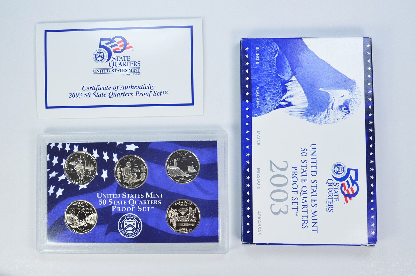 2003-S 5 Coin State Quarter Proof Set w/ Box & COA | Property Room
