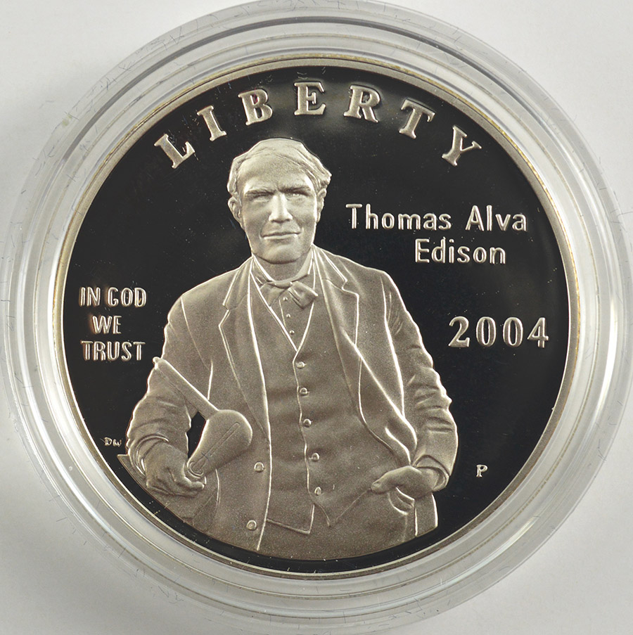 2004 Thomas Alva Edison Commemorative Proof Silver Dollar w/ Box & COA ...
