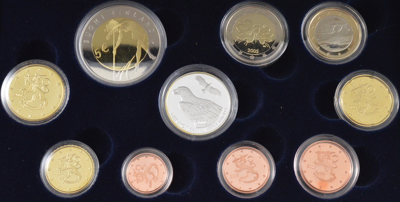2005 Finland 10 Coin Proof Set With Mint Medal - With CoA & Display Box ...