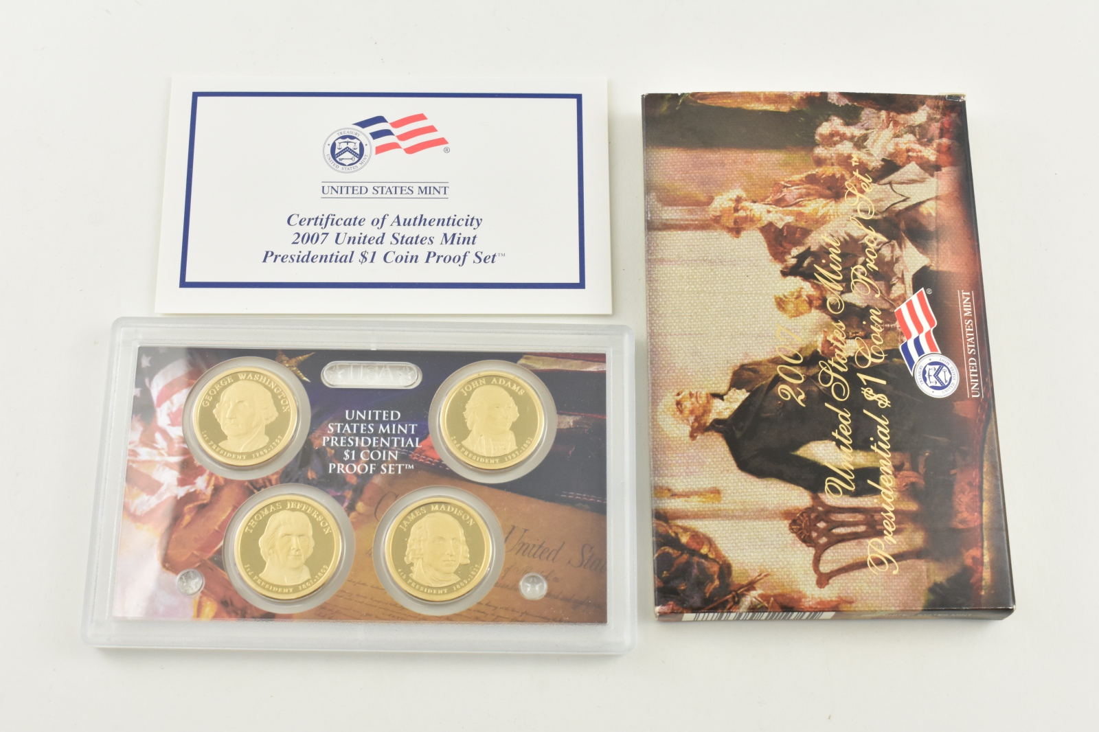 2007-S 4 Coin Presidential Dollar Proof Set w/ Box & COA | Property Room