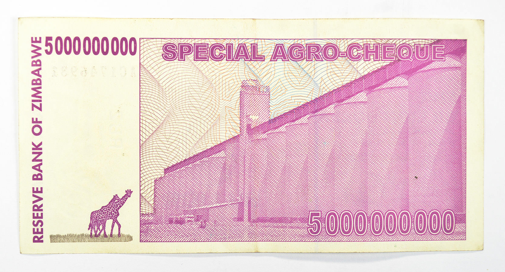 2008 Zimbabwe 5,000,000,000 Special Agro-Cheque Note - Five Billion ...
