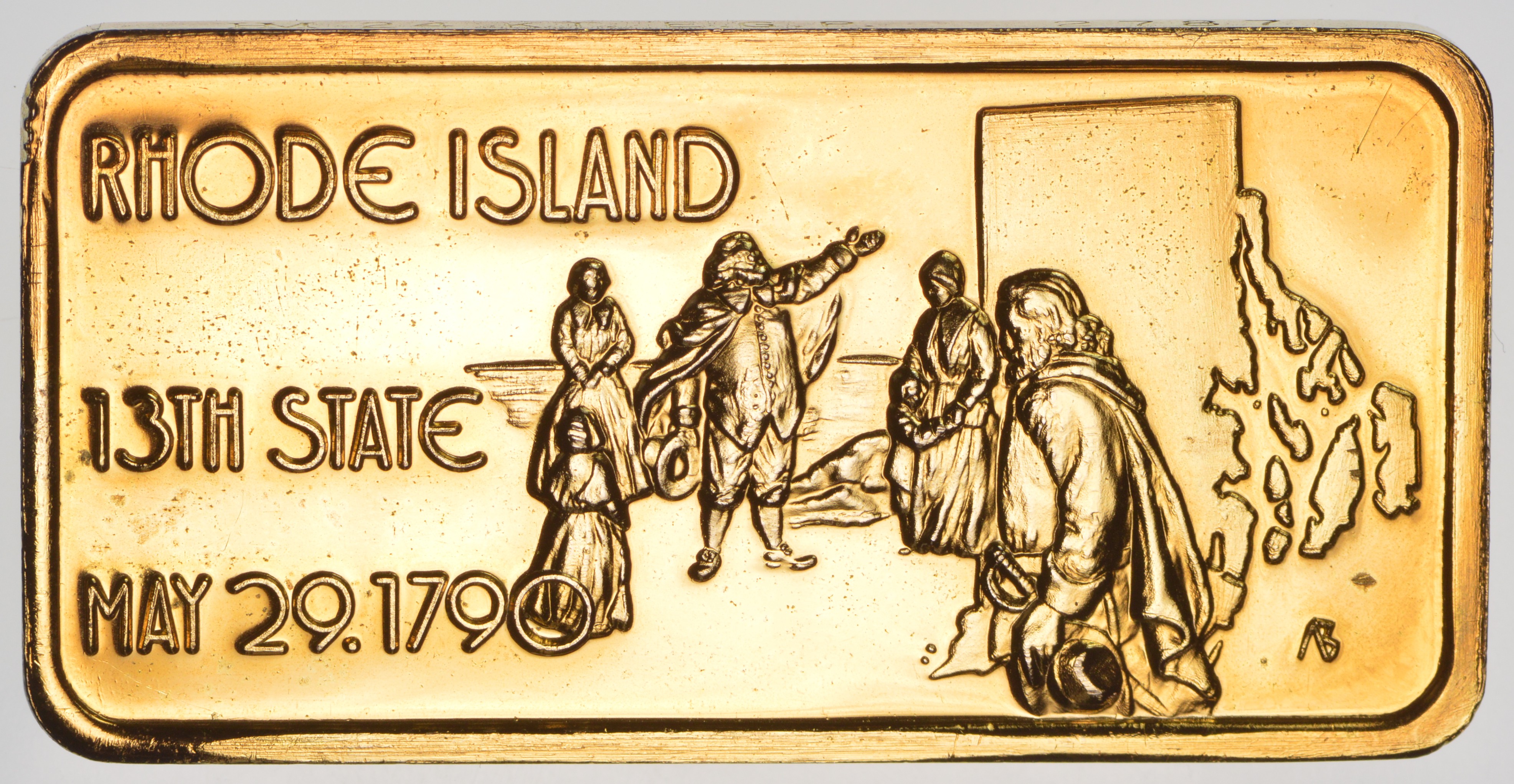 24K Gold Plated 1 Oz SILVER .999 Fine Rhode Island Silver Bar ...