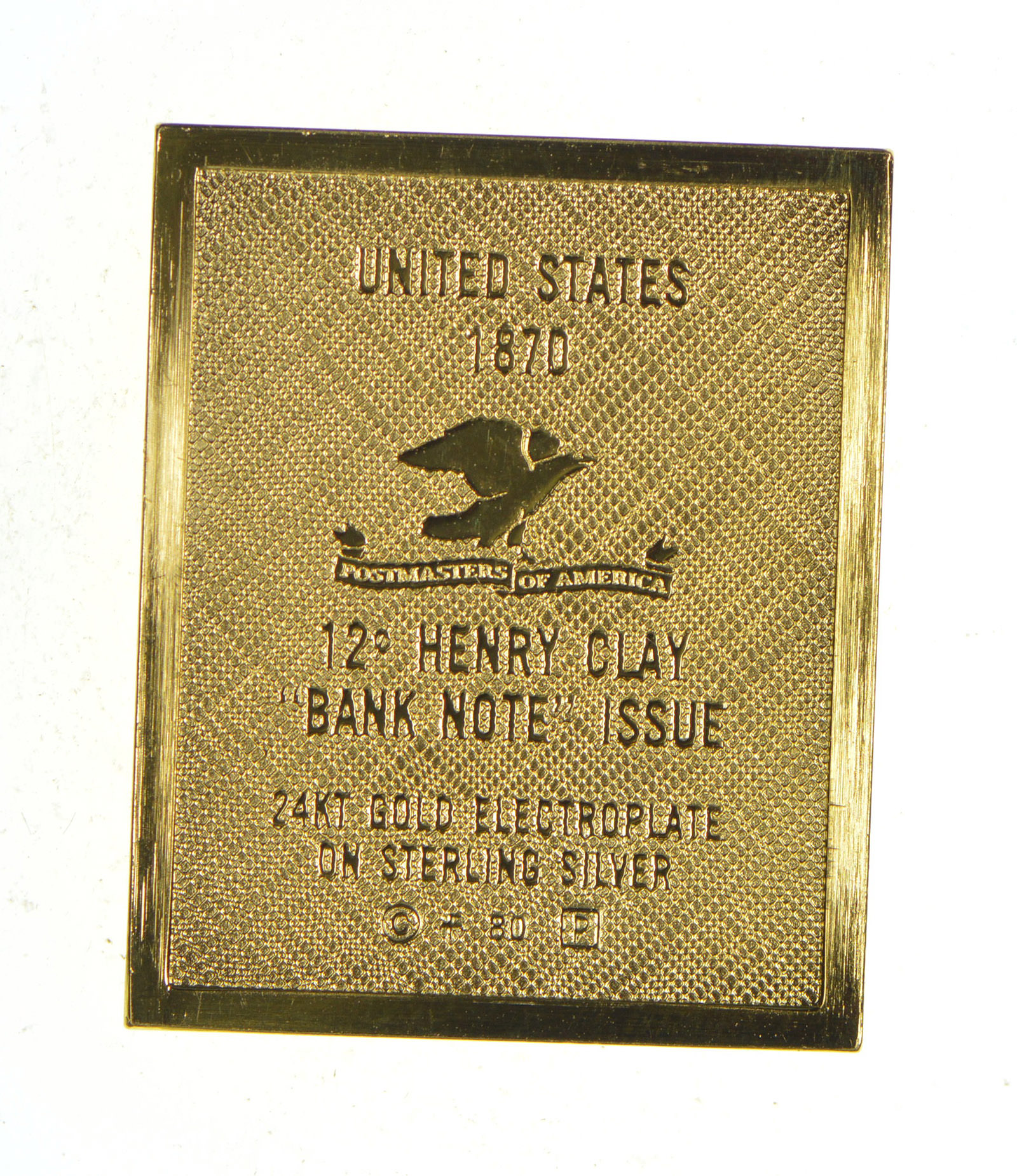 24K Gold Plated SILVER - Henry Clay "Bank Note" Postage .925 Sterling ...