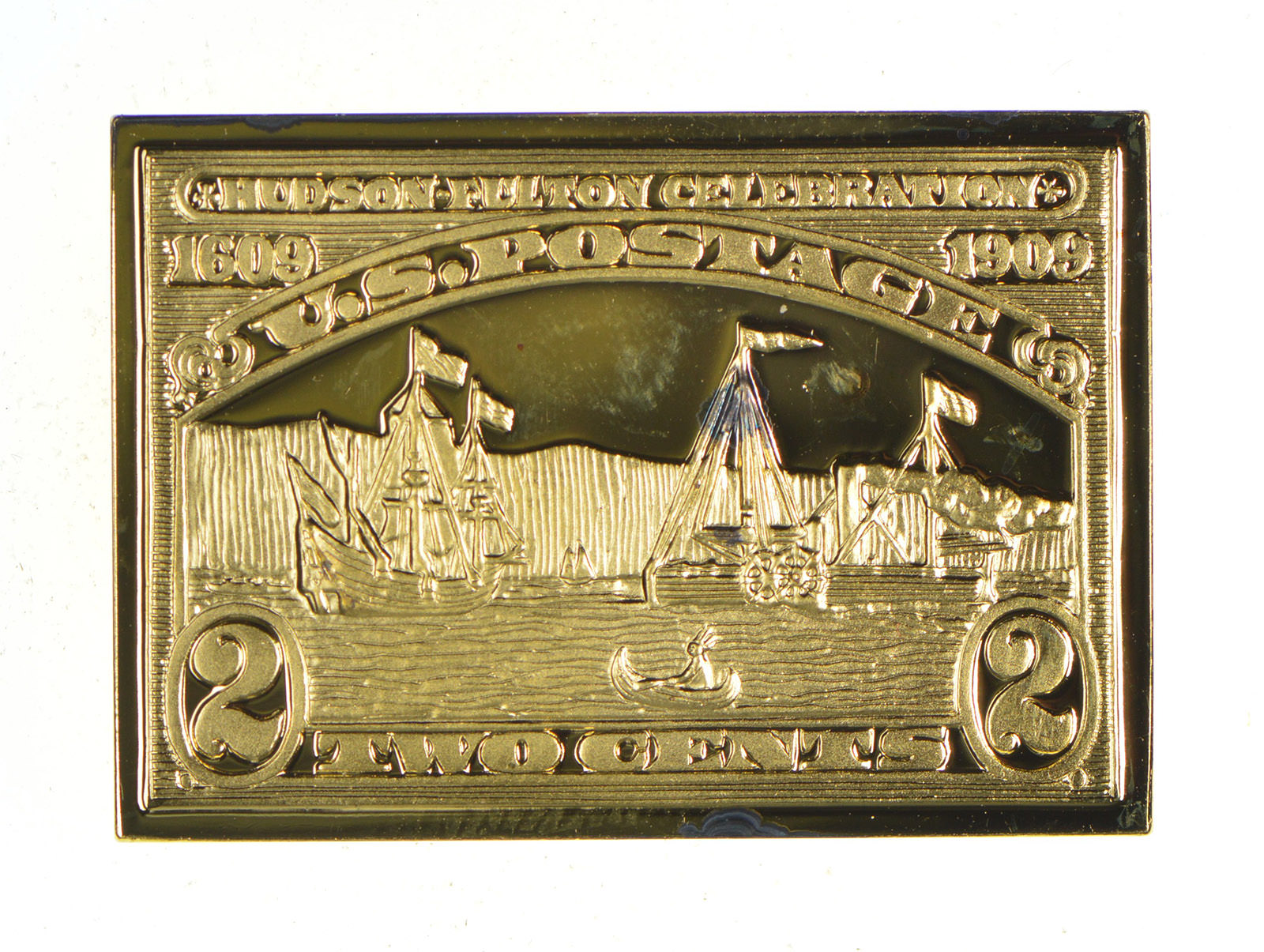 24K Gold Plated SILVER - Hudson-Fulton Celebration Postage .925 ...