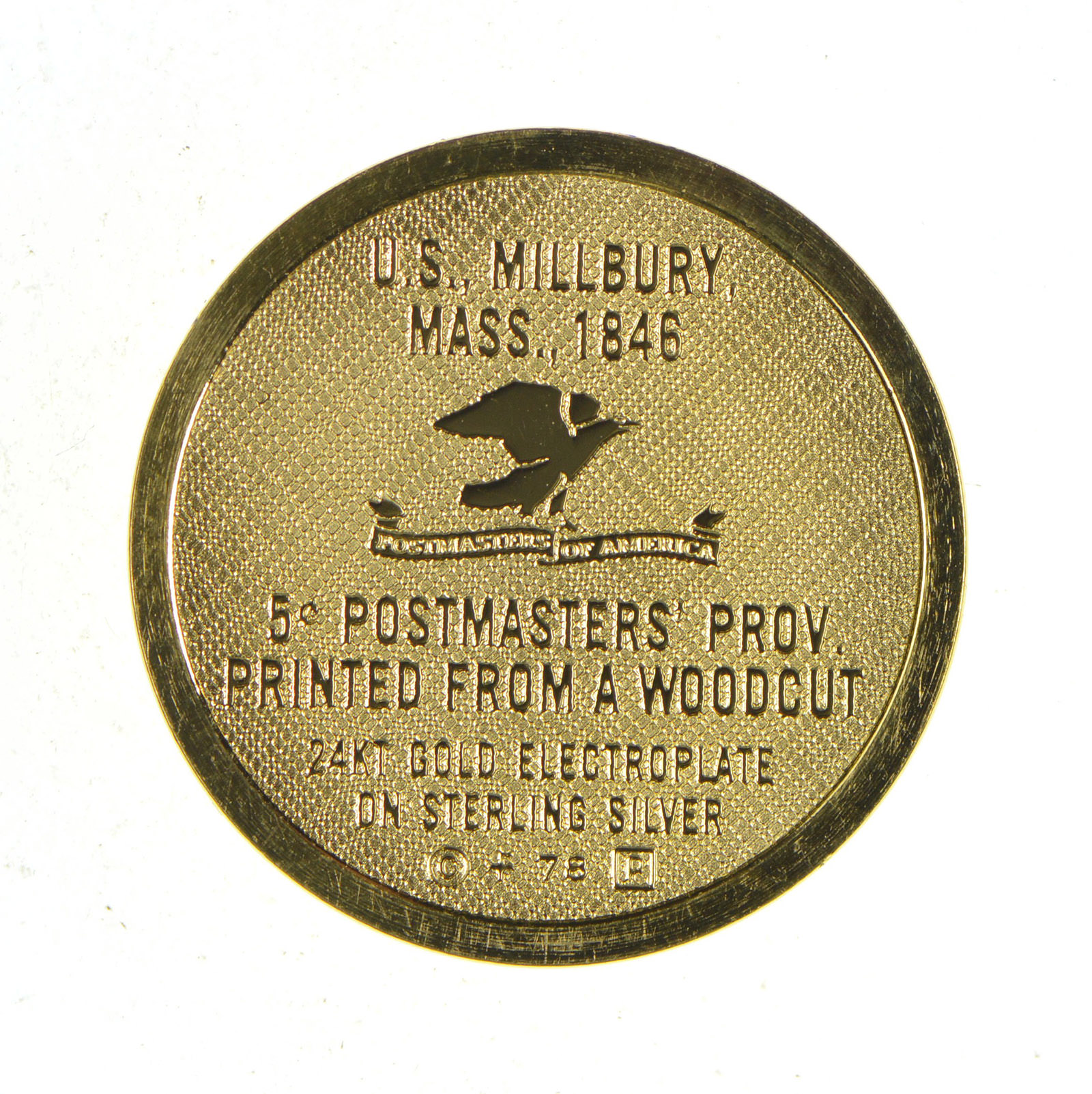 24K Gold Plated SILVER - Postmaster's Prov Printed From Woodcut Postage ...