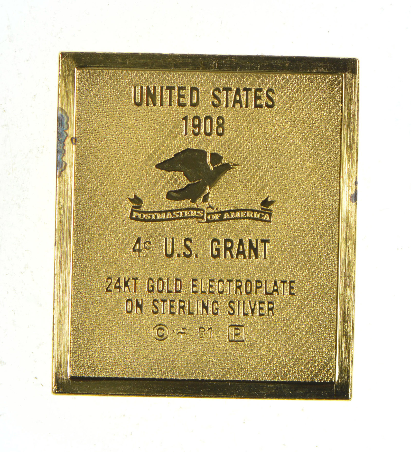 24K Gold Plated SILVER - US Grant Postage .925 Sterling Silver Stamp ...