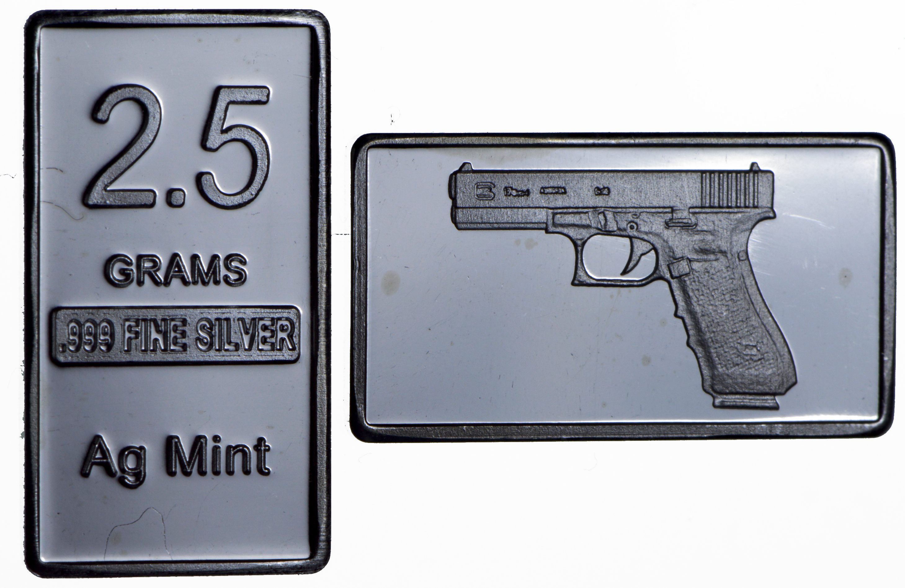 2.5 Gram .999 Fine Silver Bar -Famous Glock Hand Gun - Only 300 Pcs ...