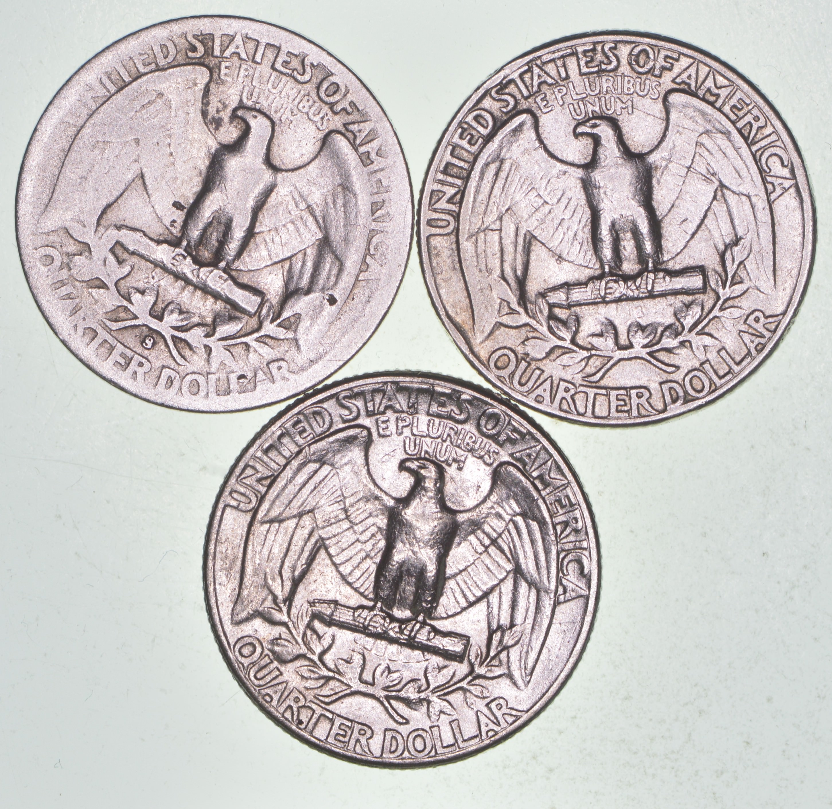 (3) Nice 1932-1964 Washington Quarters - 90% Silver Quarters - 3 Coins ...
