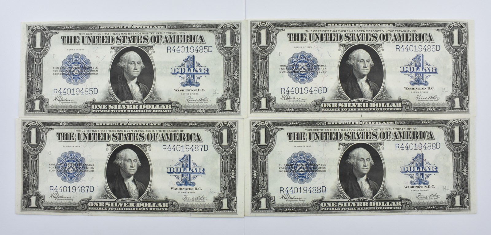 (4) 1923 $1 US Silver Certificate Consecutive Serial Horse Blanket ...