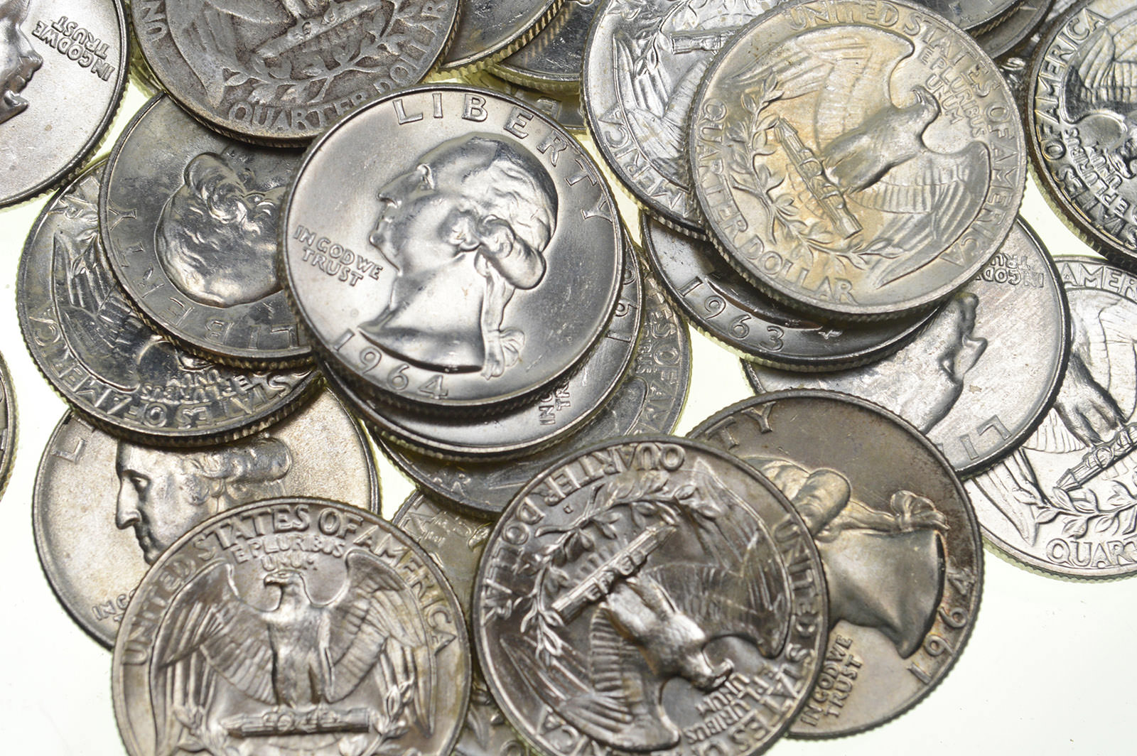 40 1958-1964 BU Unc Washington Silver Quarters 90% Silver $10 ROLL FACE ...