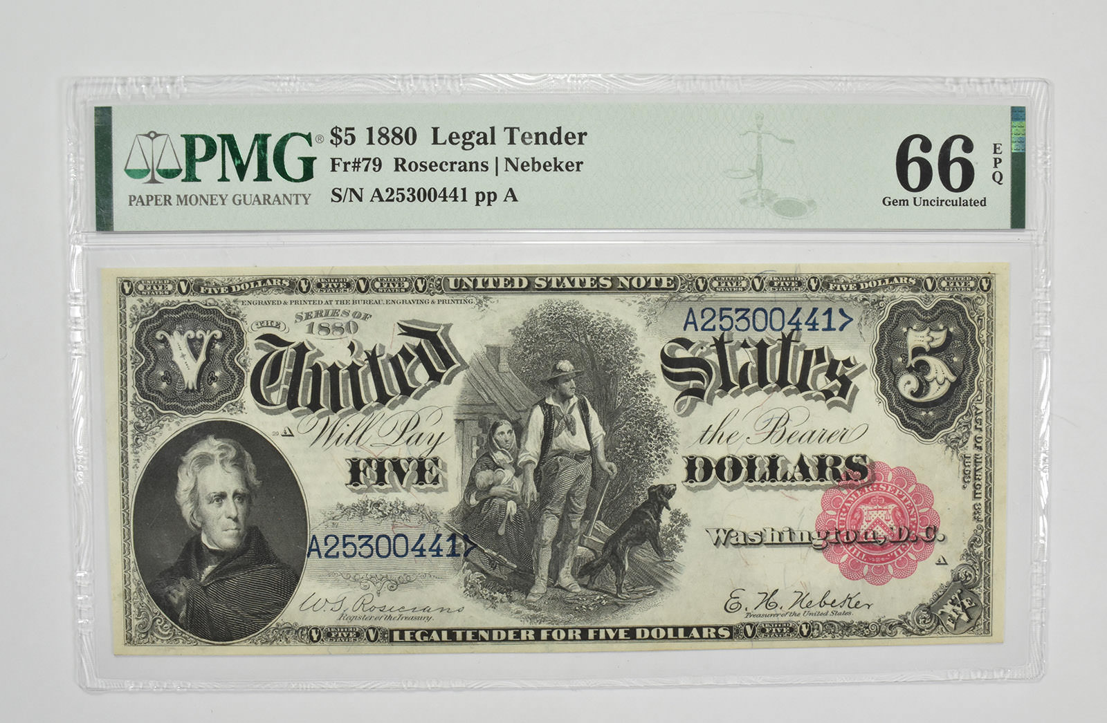 $5 1880 U.S. Legal Tender Large Note - Graded PMG - 66 EPQ GEM UNC Fr ...