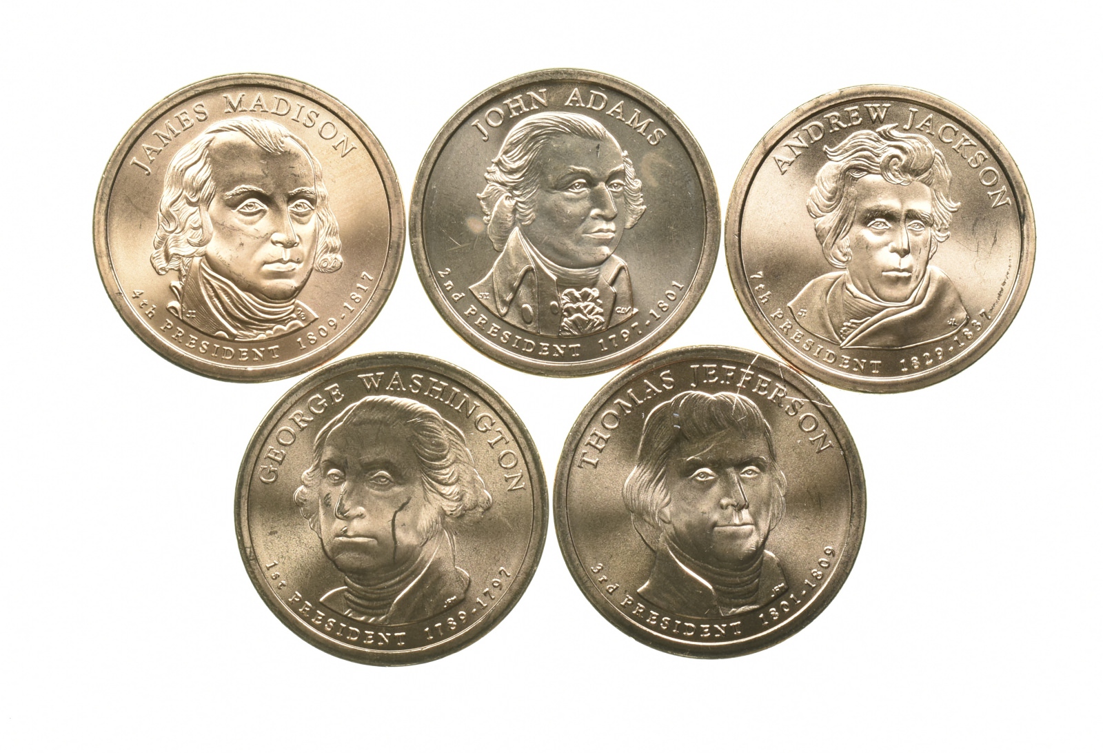 5 DIFFERENT Presidential Dollars - In GEM UNCIRCULATED Condition ...