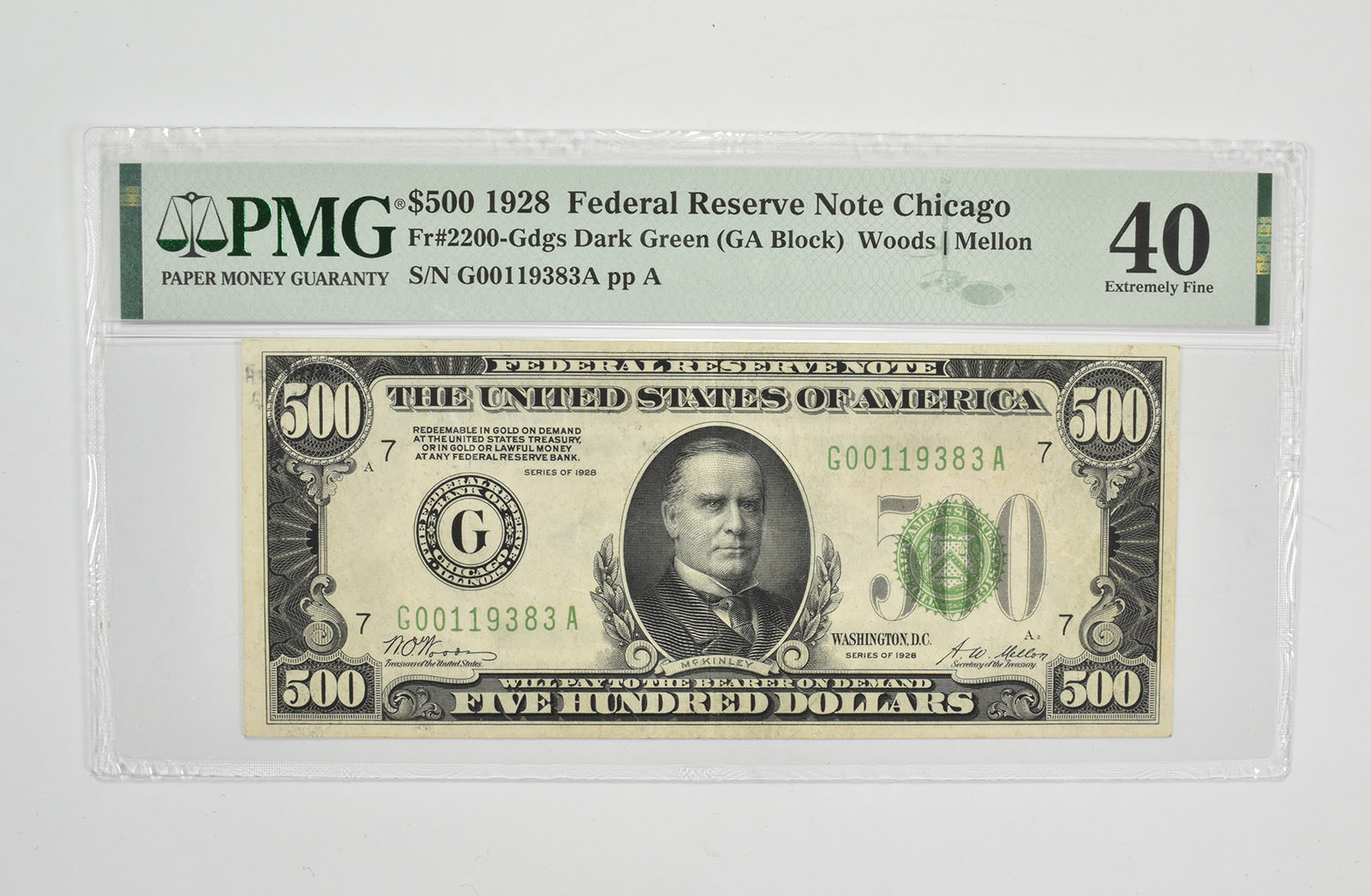 $500 1928 Chicago, IL Federal Reserve Note - Graded PMG - 40 XF Fr ...