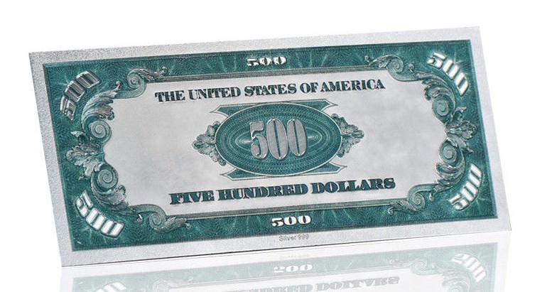 $500 Colored Silver Foil Novelty- Replica Bank Note | Property Room
