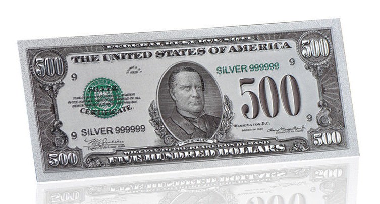 $500 Colored Silver Foil Novelty- Replica Bank Note | Property Room