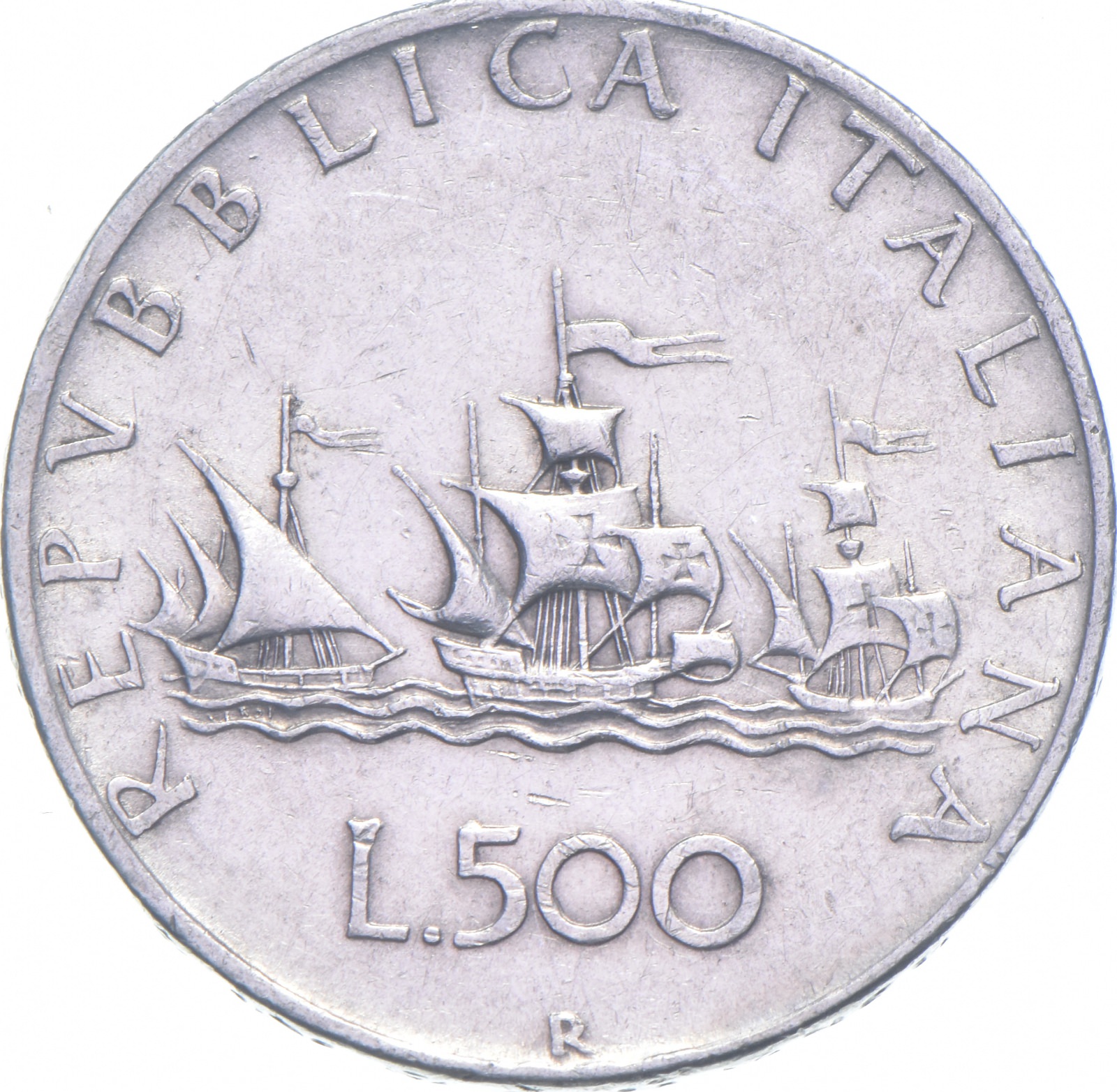 500 Lire 1959 Italy Silver Coin // Santa Maria / Ship | Property Room