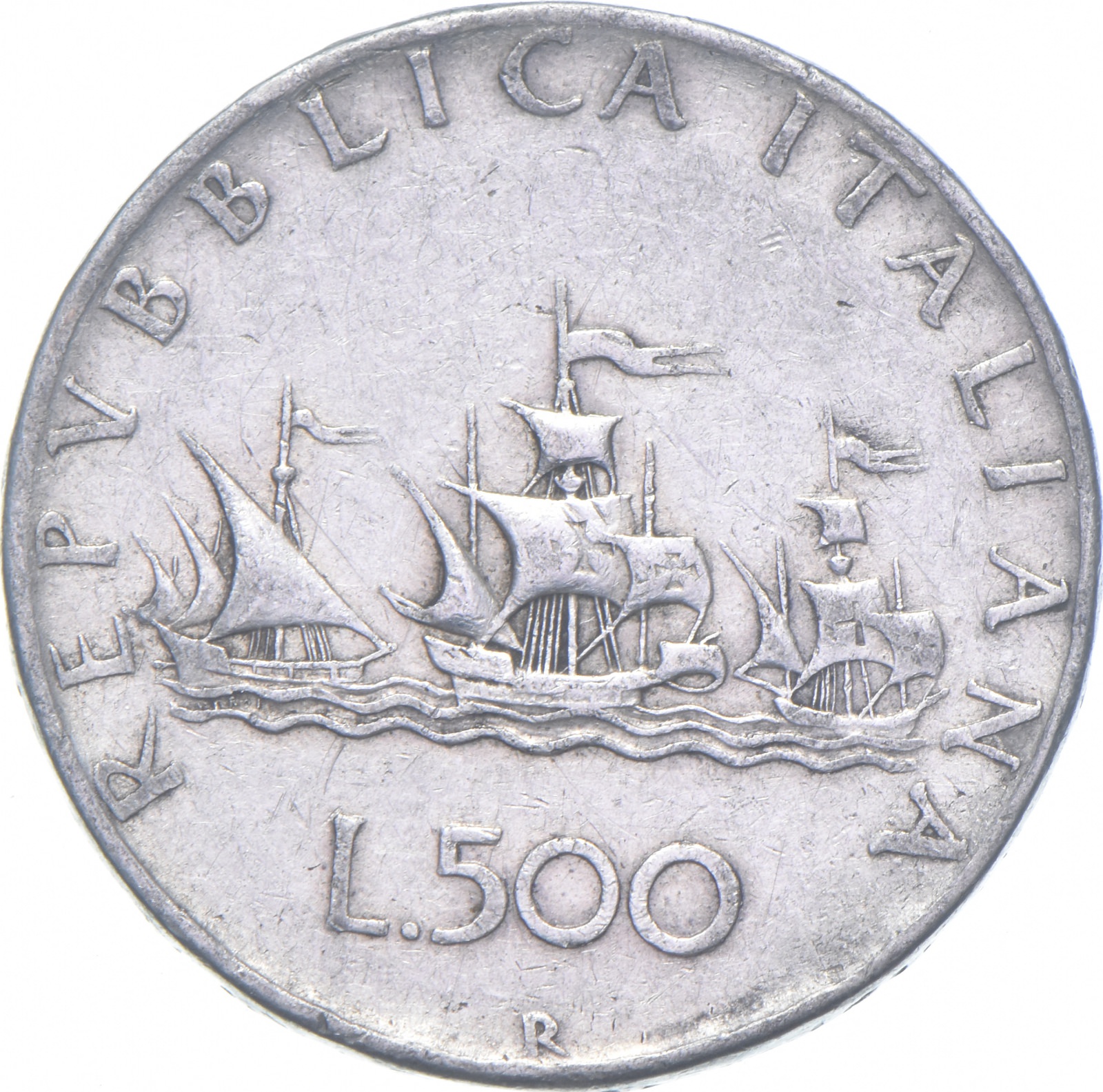 500 Lire 1959 Italy Silver Coin // Santa Maria / Ship | Property Room