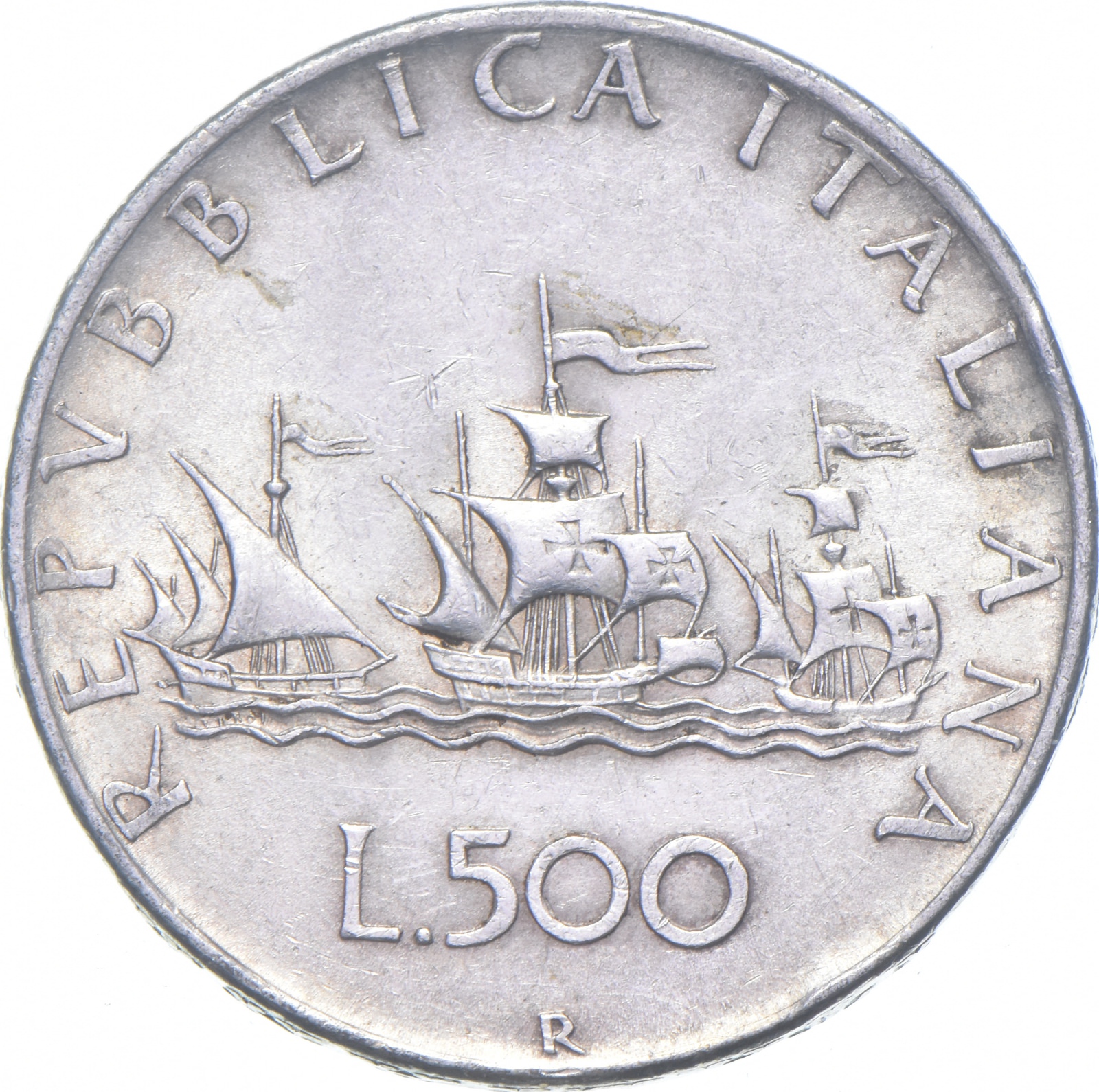 500 Lire 1959 Italy Silver Coin // Santa Maria / Ship | Property Room