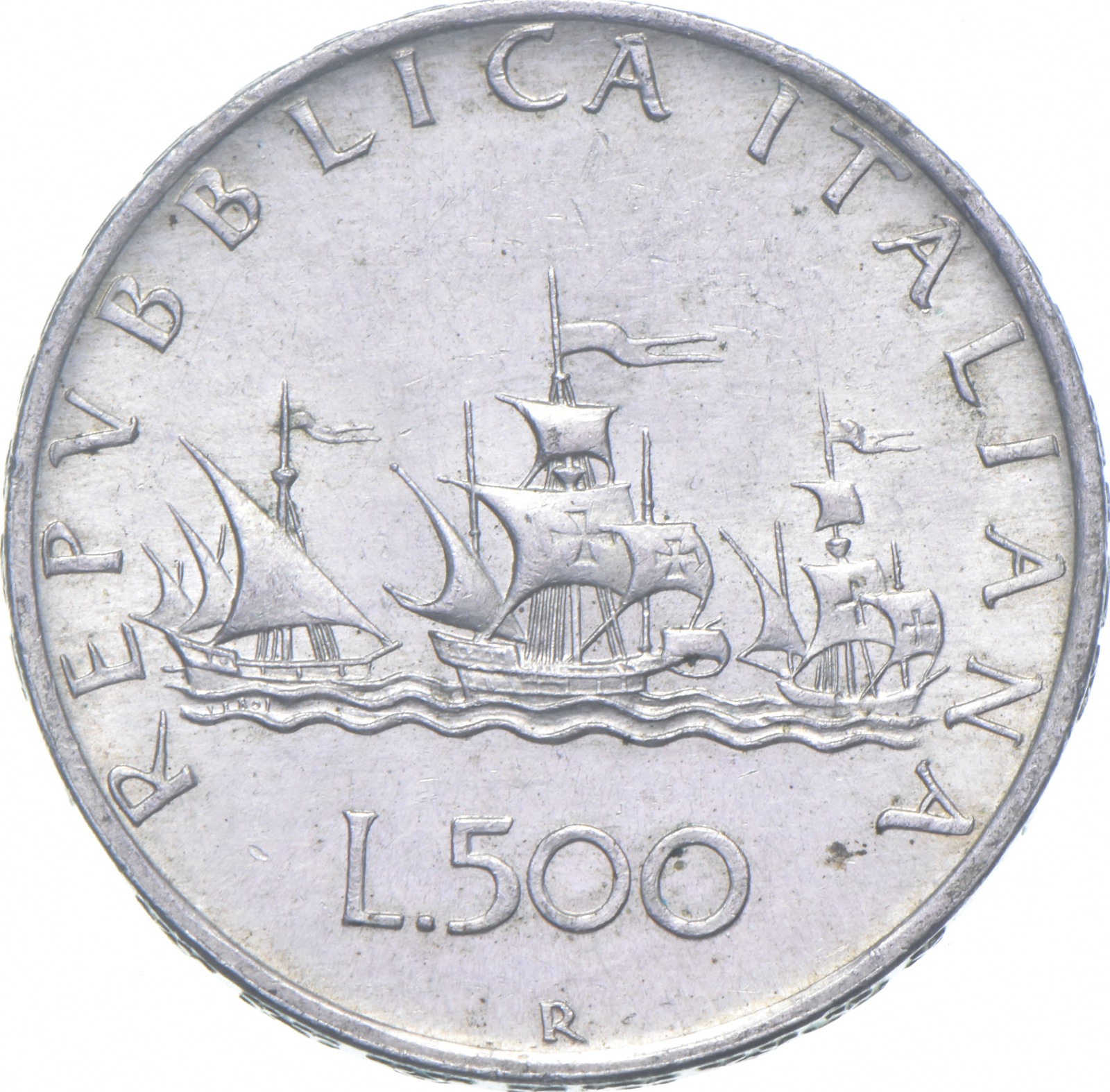 500 Lire 1959 Italy Silver Coin // Santa Maria / Ship | Property Room