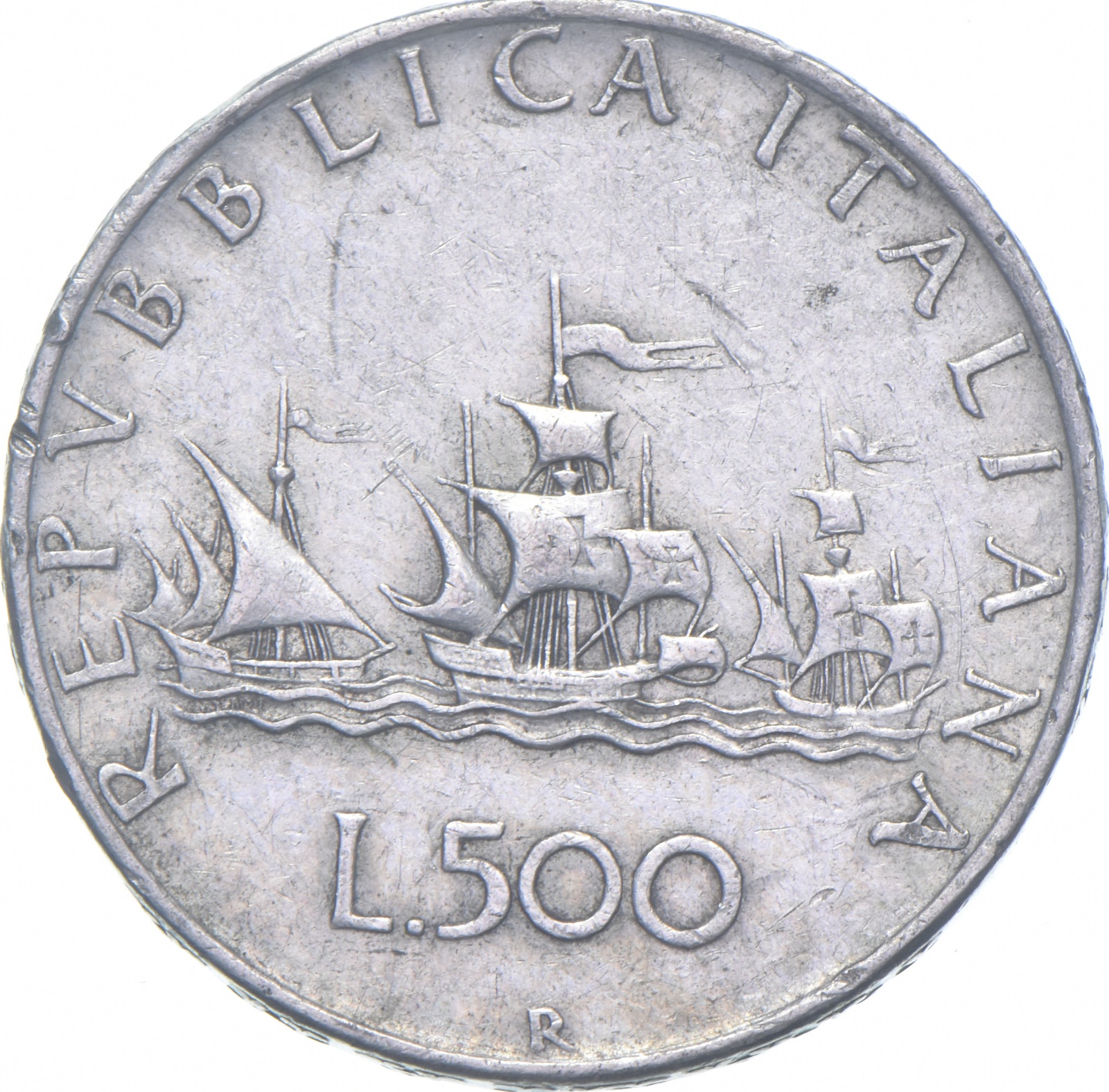 500 Lire 1959 Italy Silver Coin // Santa Maria / Ship | Property Room