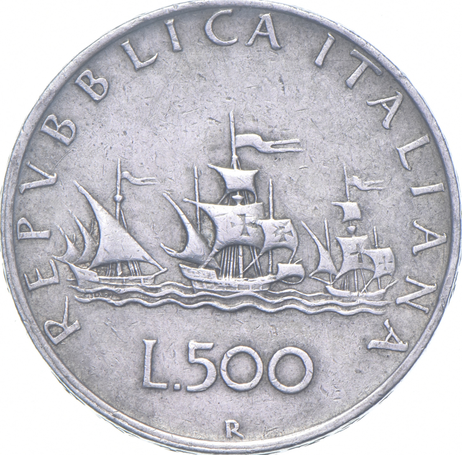 500 Lire 1959 Italy Silver Coin // Santa Maria / Ship | Property Room