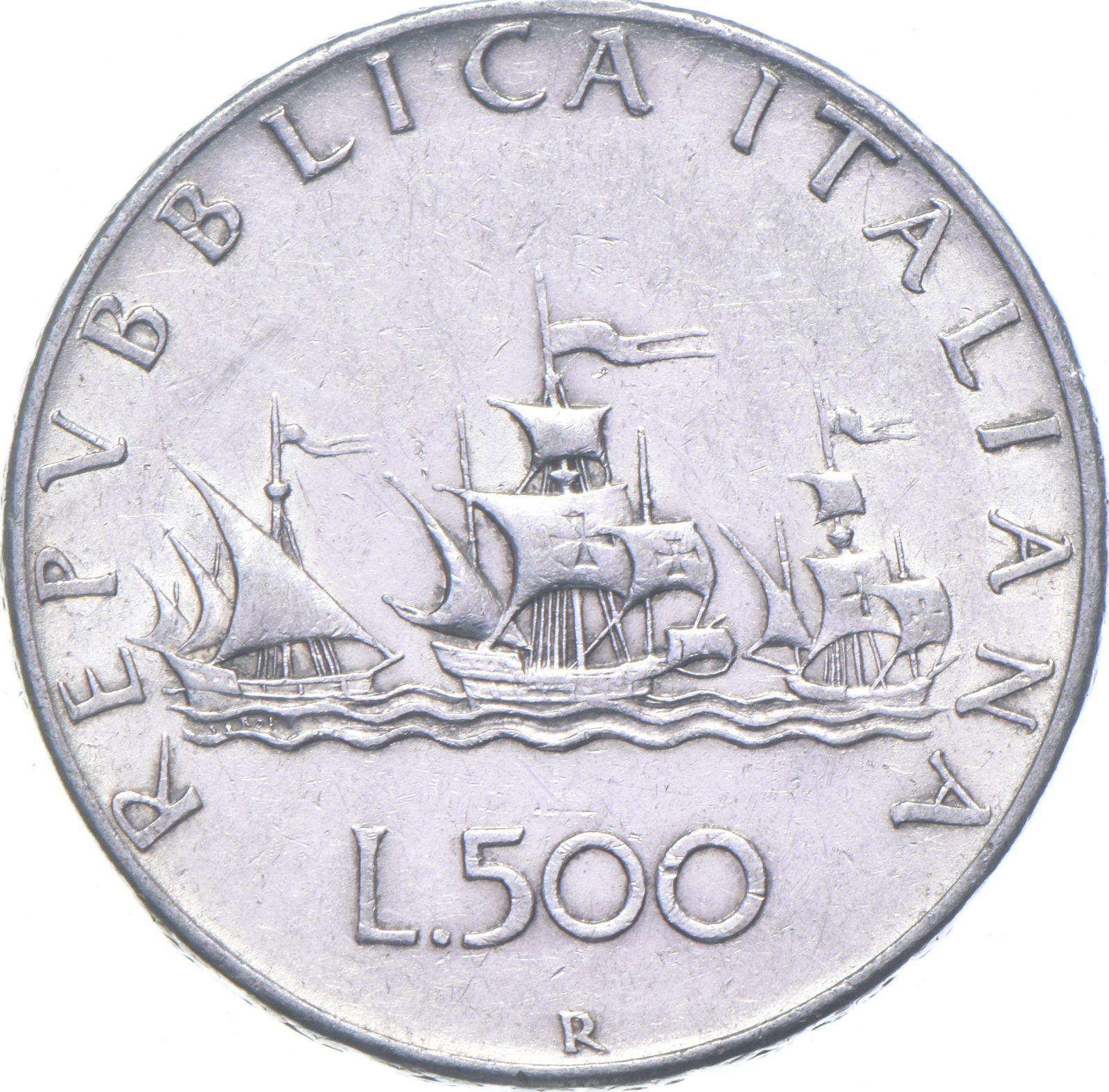 500 Lire 1959 Italy Silver Coin // Santa Maria / Ship | Property Room