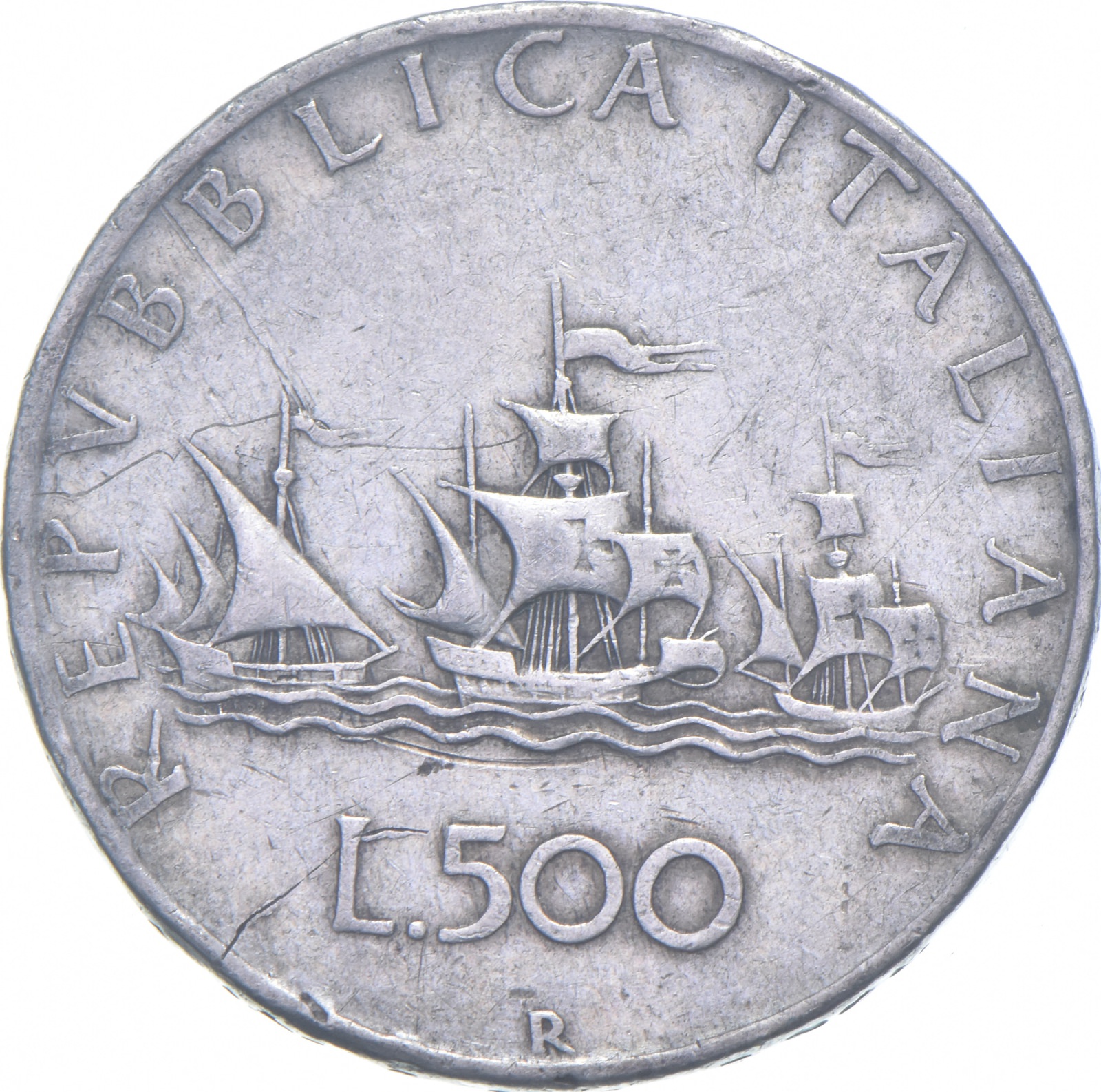 500 Lire 1959 Italy Silver Coin // Santa Maria / Ship | Property Room