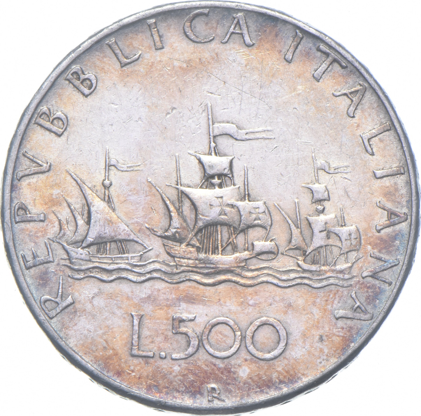 500 Lire 1959 Italy Silver Coin // Santa Maria / Ship | Property Room