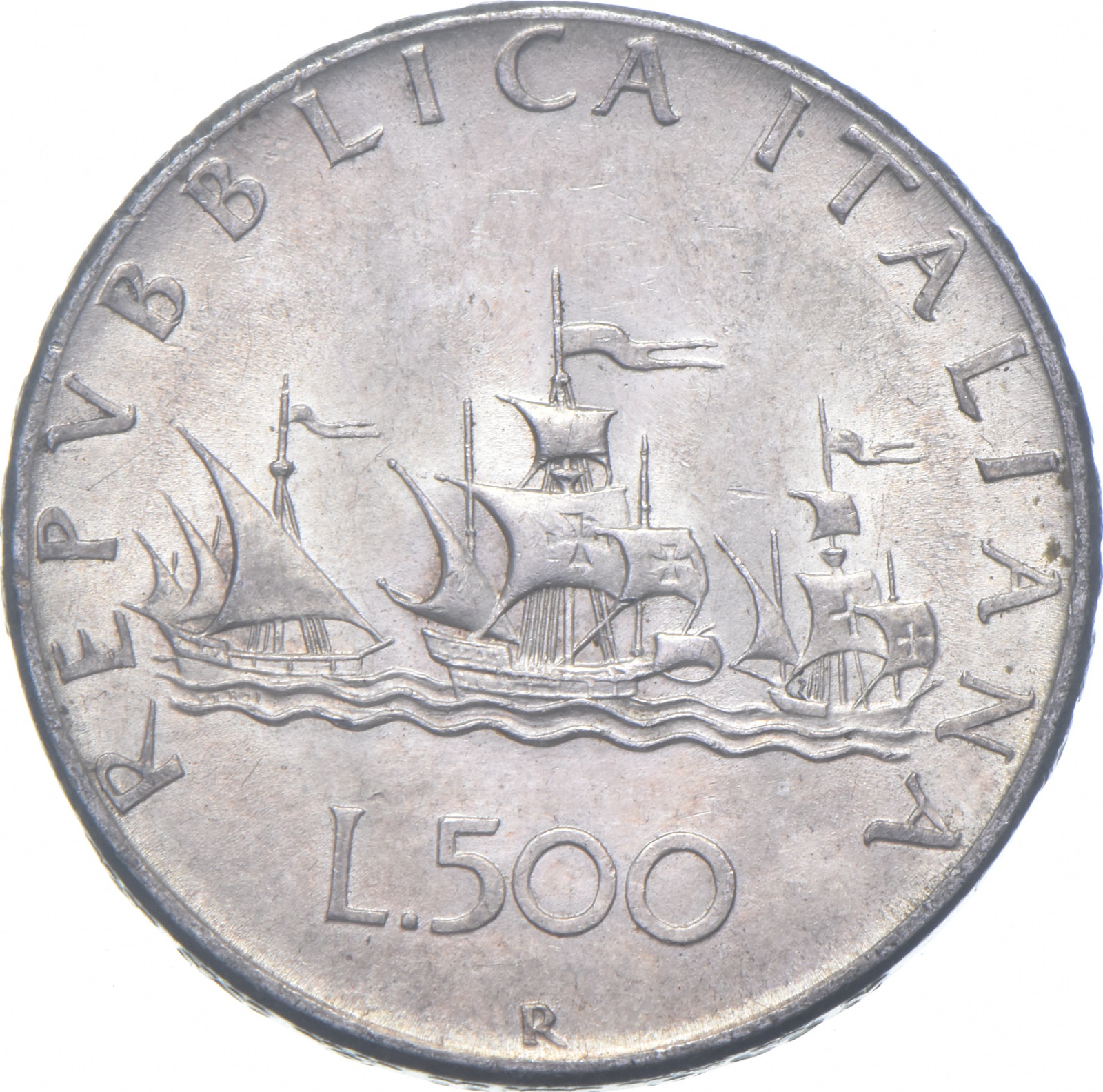 500 Lire 1959 Italy Silver Coin // Santa Maria / Ship | Property Room