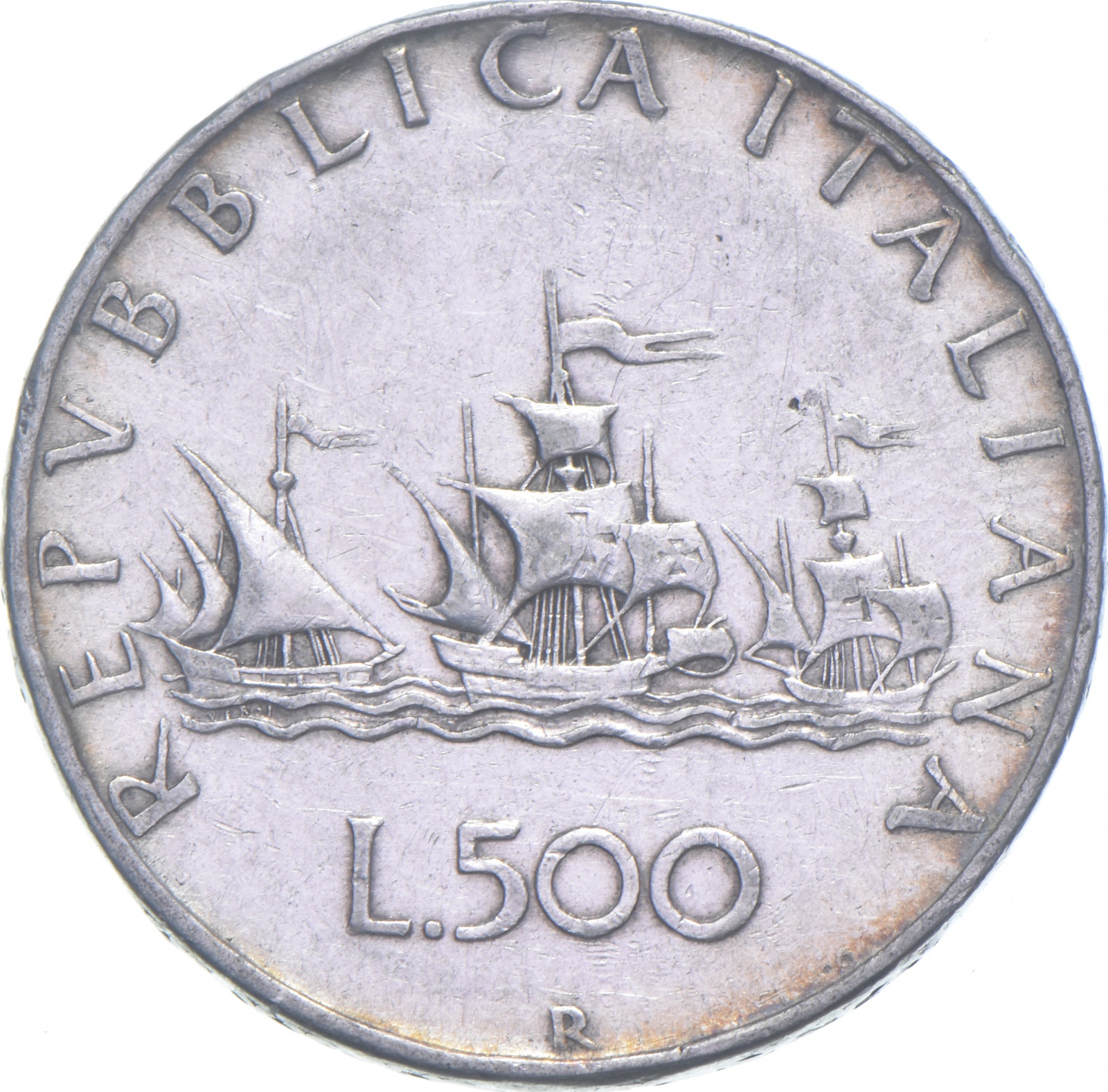500 Lire 1959 Italy Silver Coin // Santa Maria / Ship | Property Room