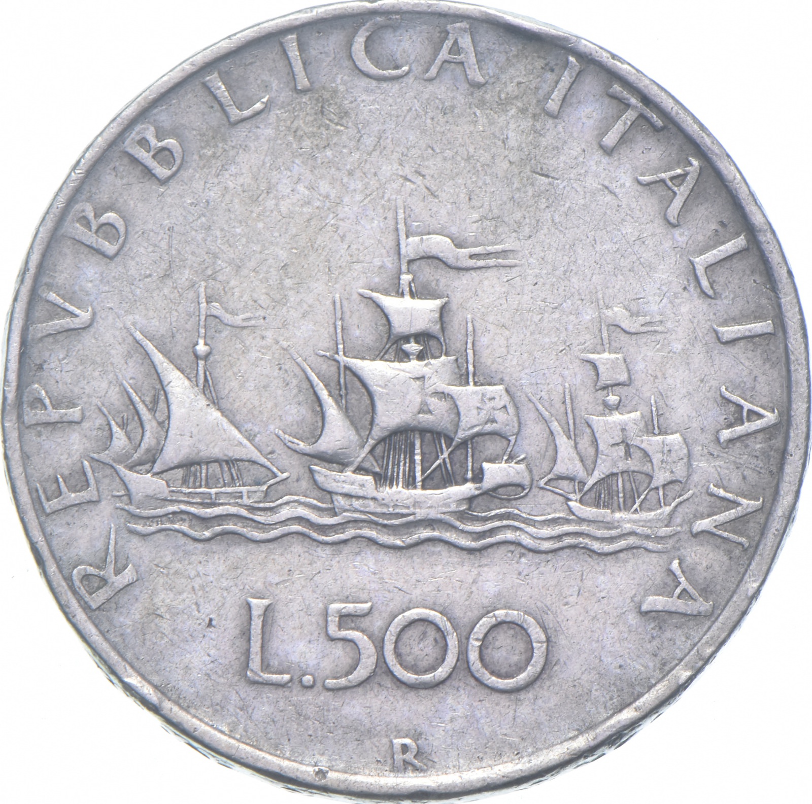 500 Lire 1959 Italy Silver Coin // Santa Maria / Ship | Property Room
