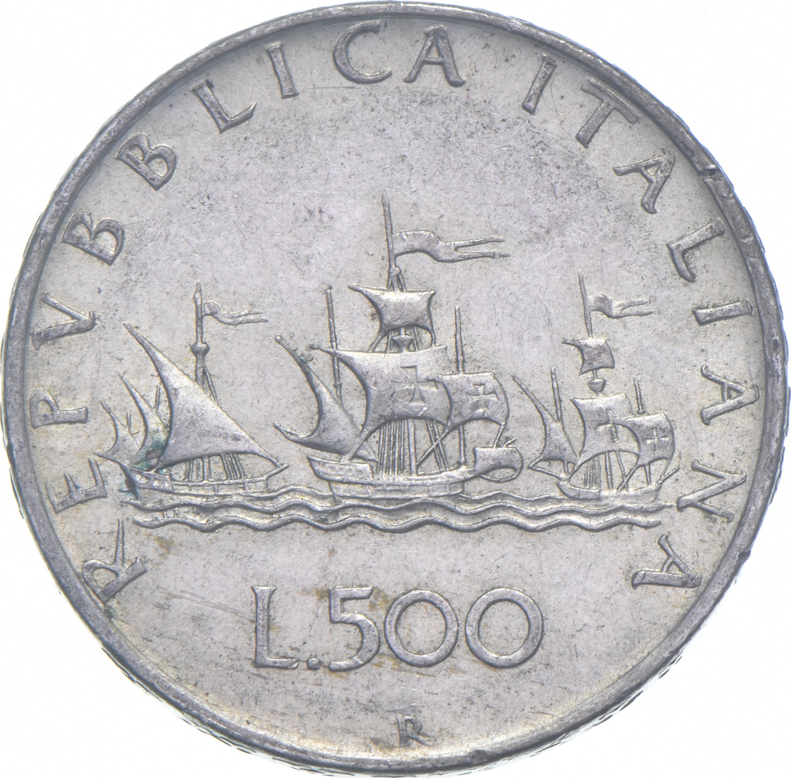 500 Lire 1959 Italy Silver Coin // Santa Maria / Ship | Property Room