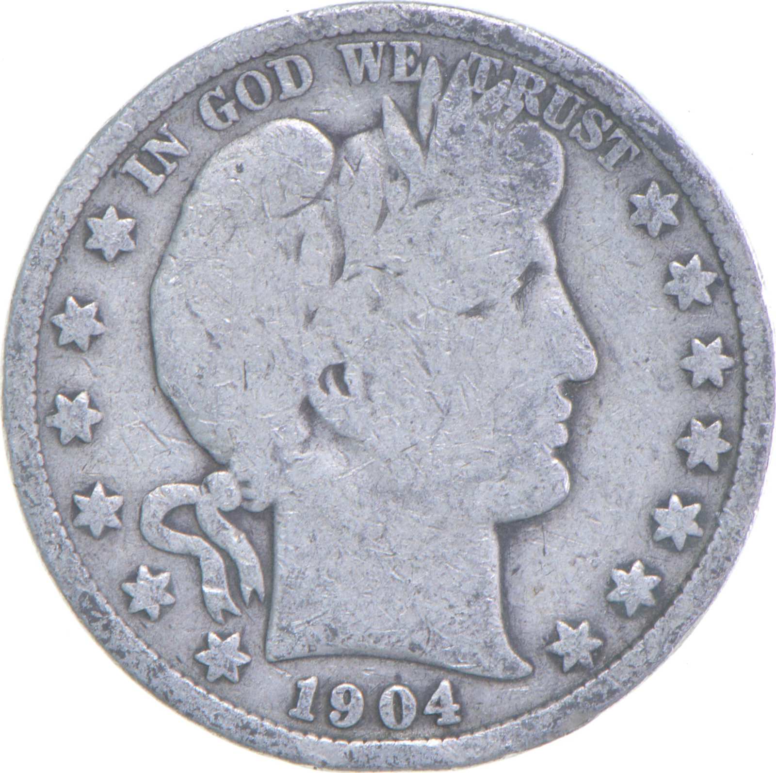 50c - Great Liberty Detail - 1904 Barber Half Dollar | Property Room