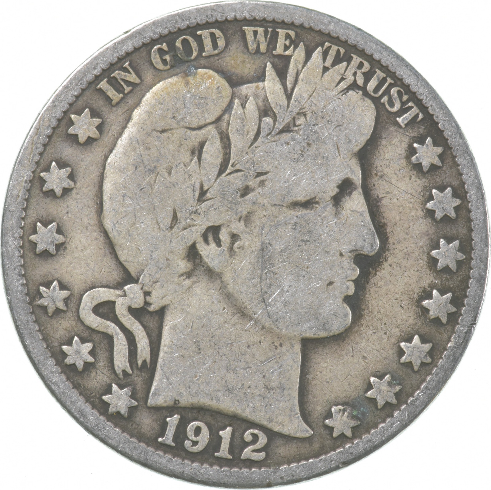 50c - Great Liberty Detail - 1912-S Barber Half Dollar | Property Room