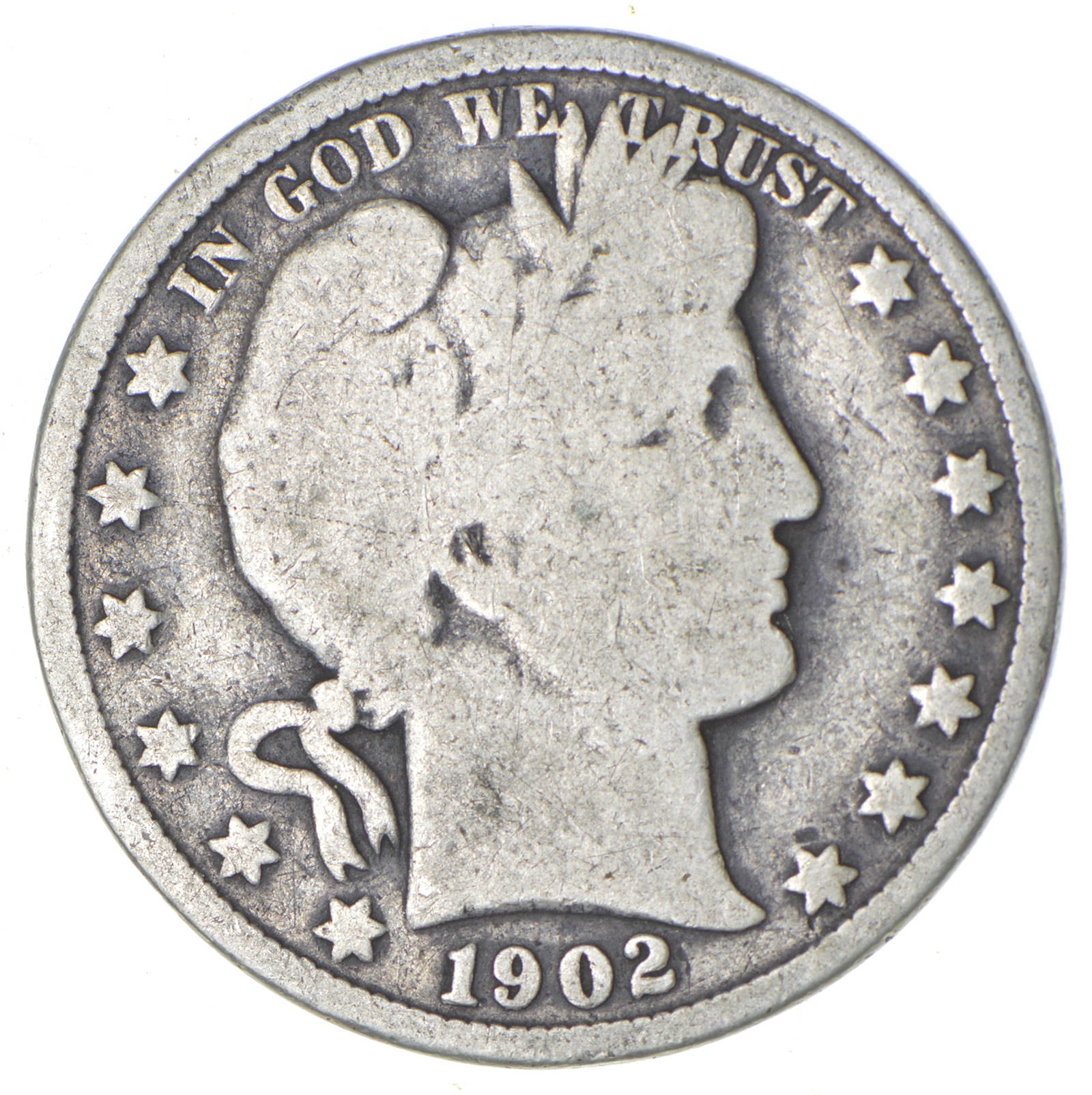 50c United States Coin - 1902 Liberty Barber 90% Silver US Half Dollar ...