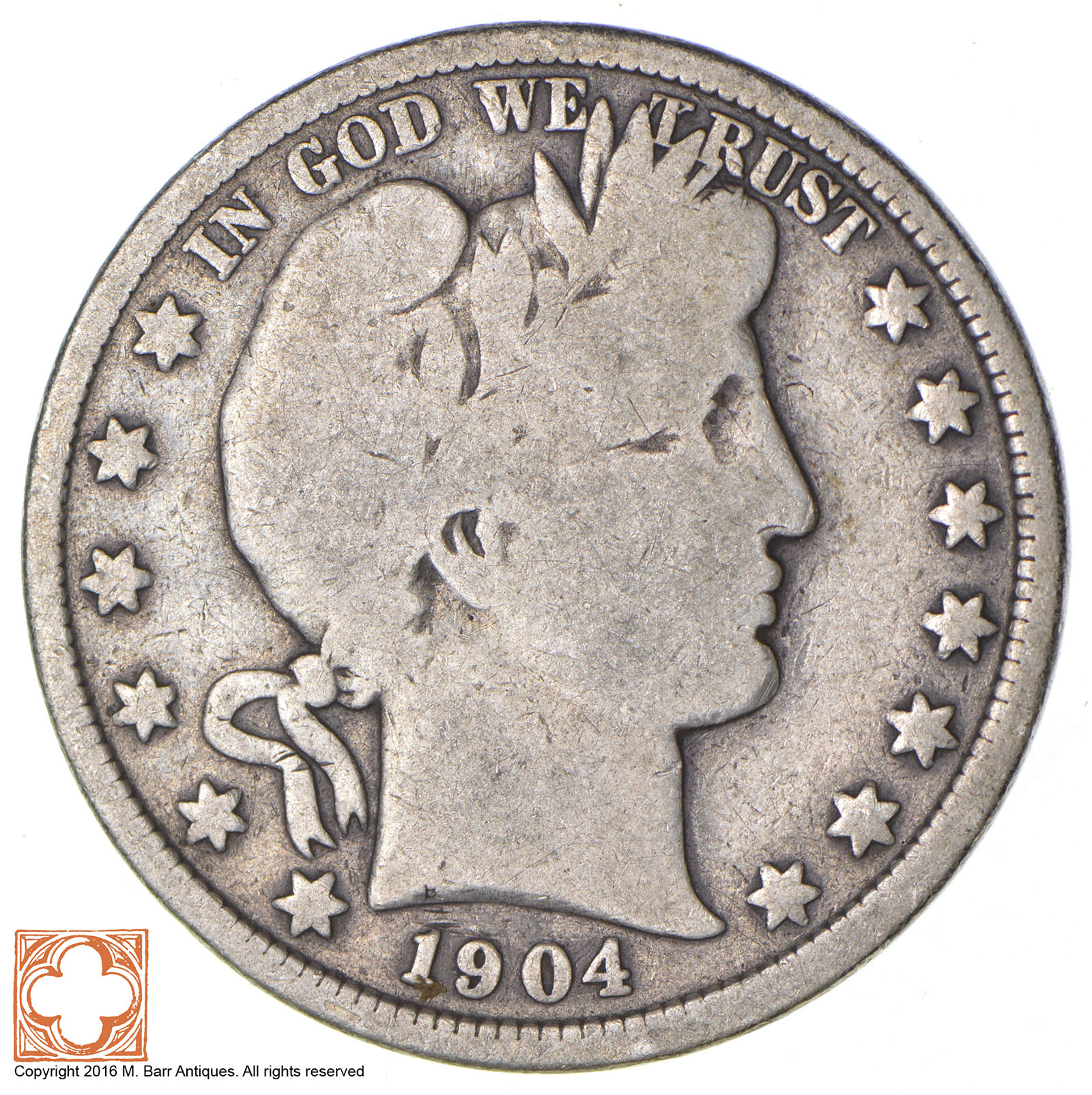 50c United States Coin - 1904 Liberty Barber 90% Silver US Half Dollar ...