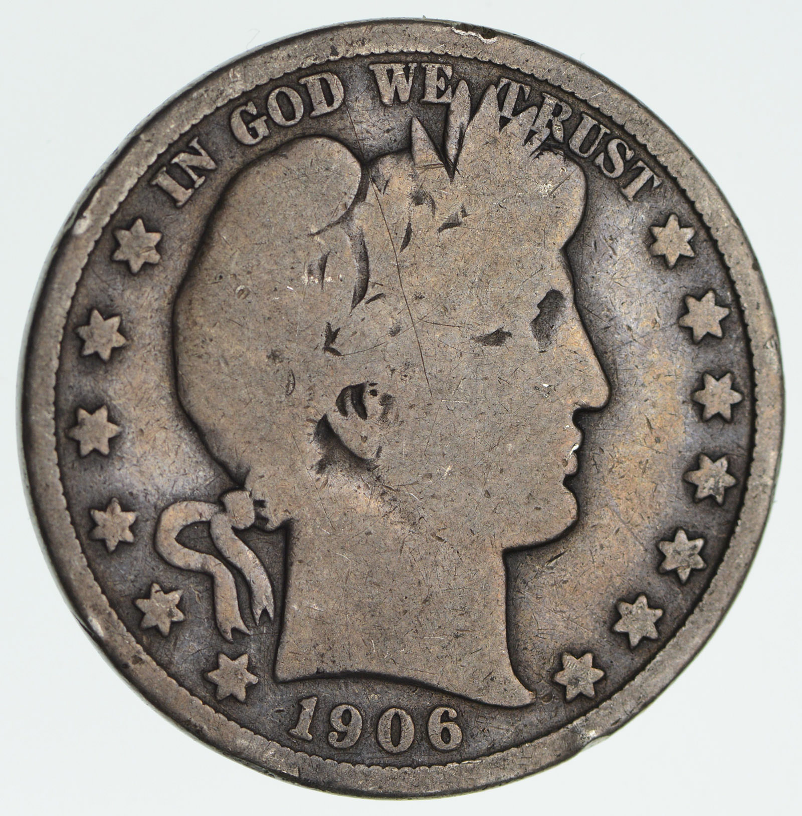 50c United States Coin - 1906 Liberty Barber 90% Silver US Half Dollar ...