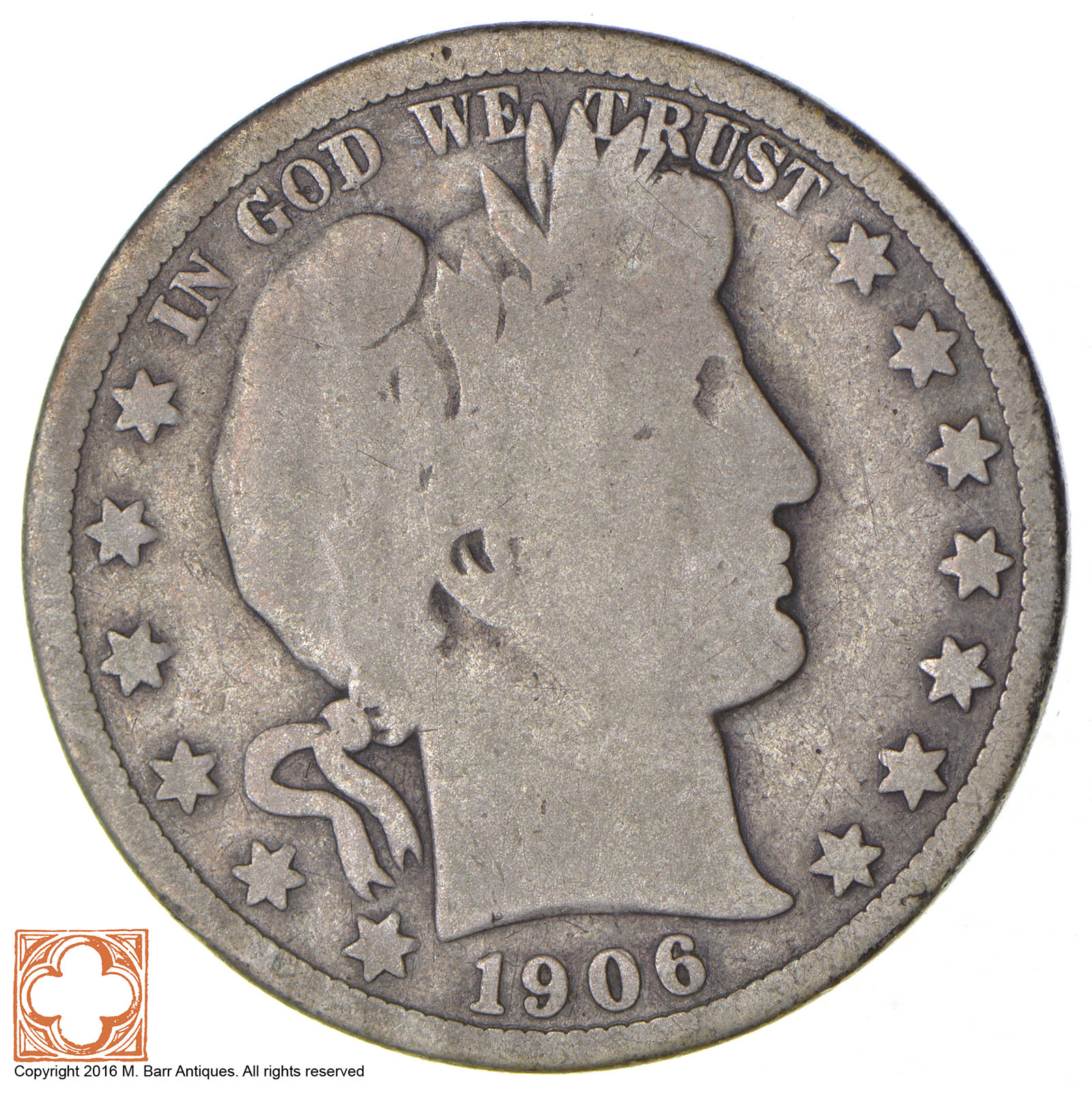 50c United States Coin - 1906-D Liberty Barber 90% Silver US Half ...
