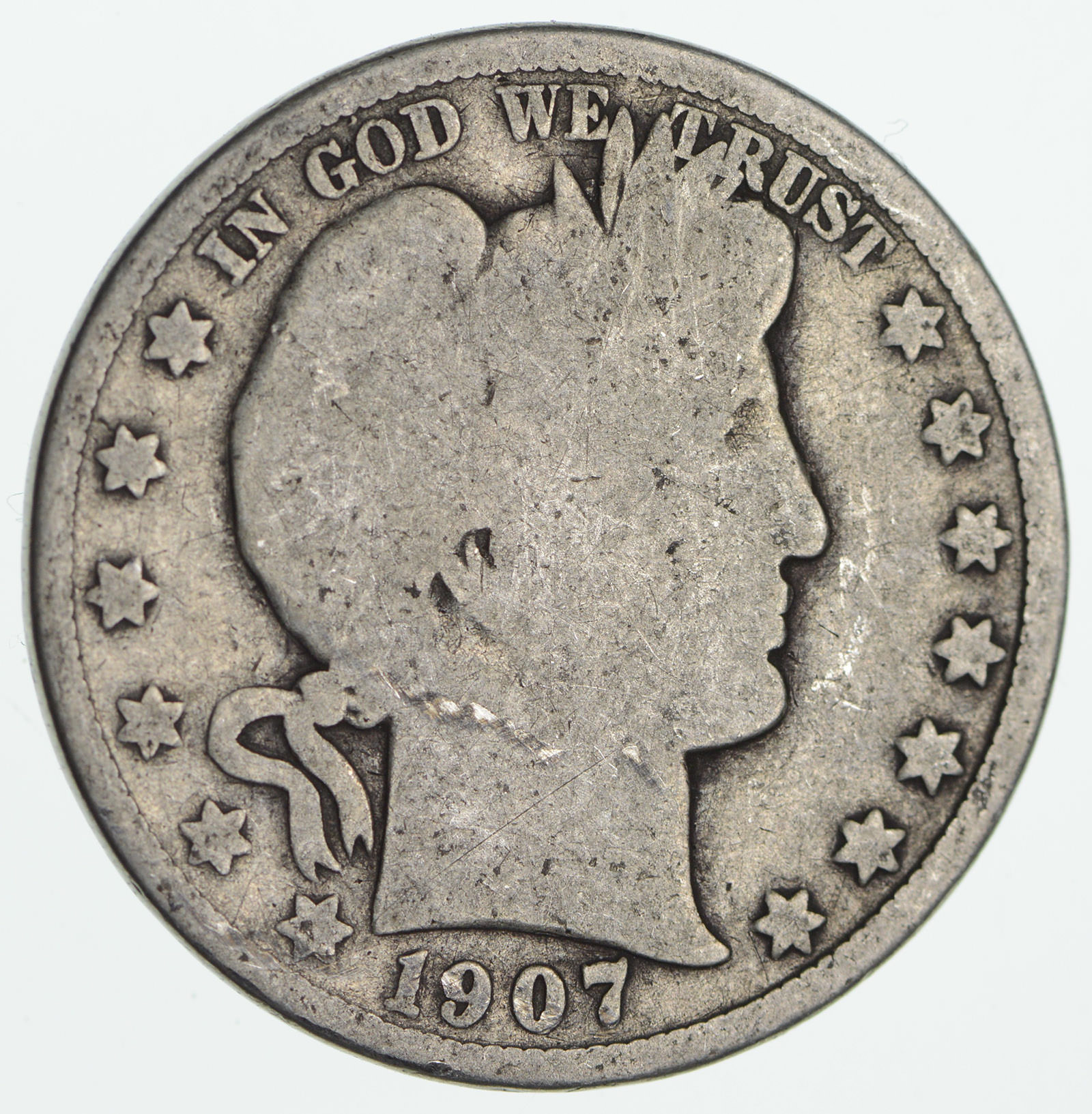 50c United States Coin - 1907 Liberty Barber 90% Silver US Half Dollar ...