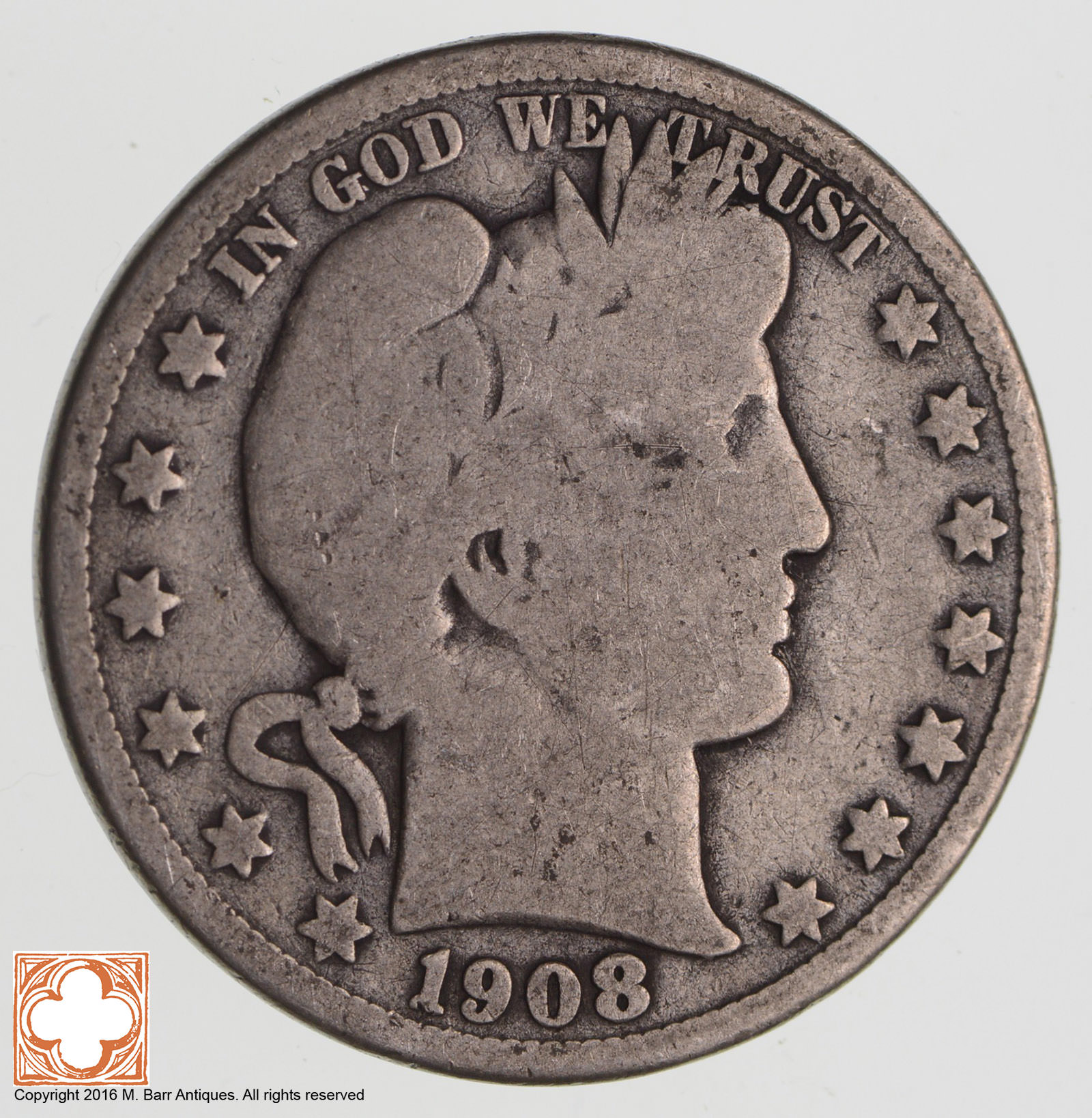 50c United States Coin - 1908-O Liberty Barber 90% Silver US Half ...